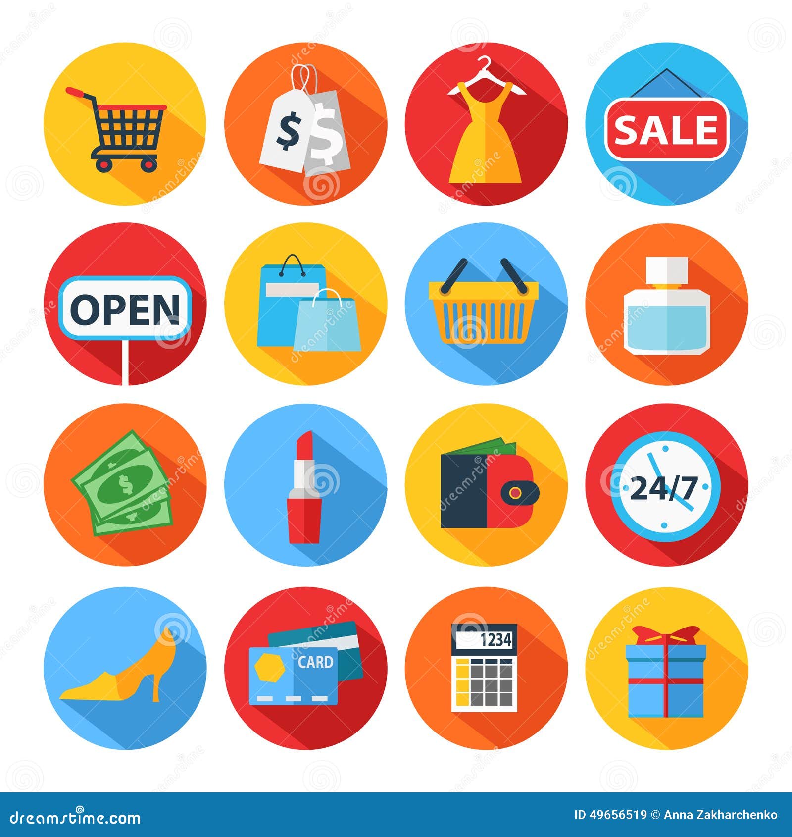 Set of flat shopping icons stock vector. Illustration of online - 49656519