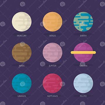 FLAT SOLAR SYSTEM PLANETS stock vector. Illustration of minimalism ...
