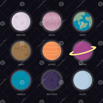FLAT SOLAR SYSTEM PLANETS stock vector. Illustration of gravitation ...