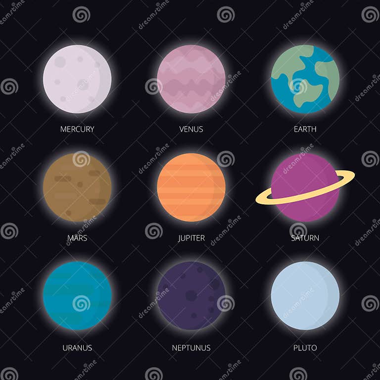 FLAT SOLAR SYSTEM PLANETS stock vector. Illustration of gravitation ...
