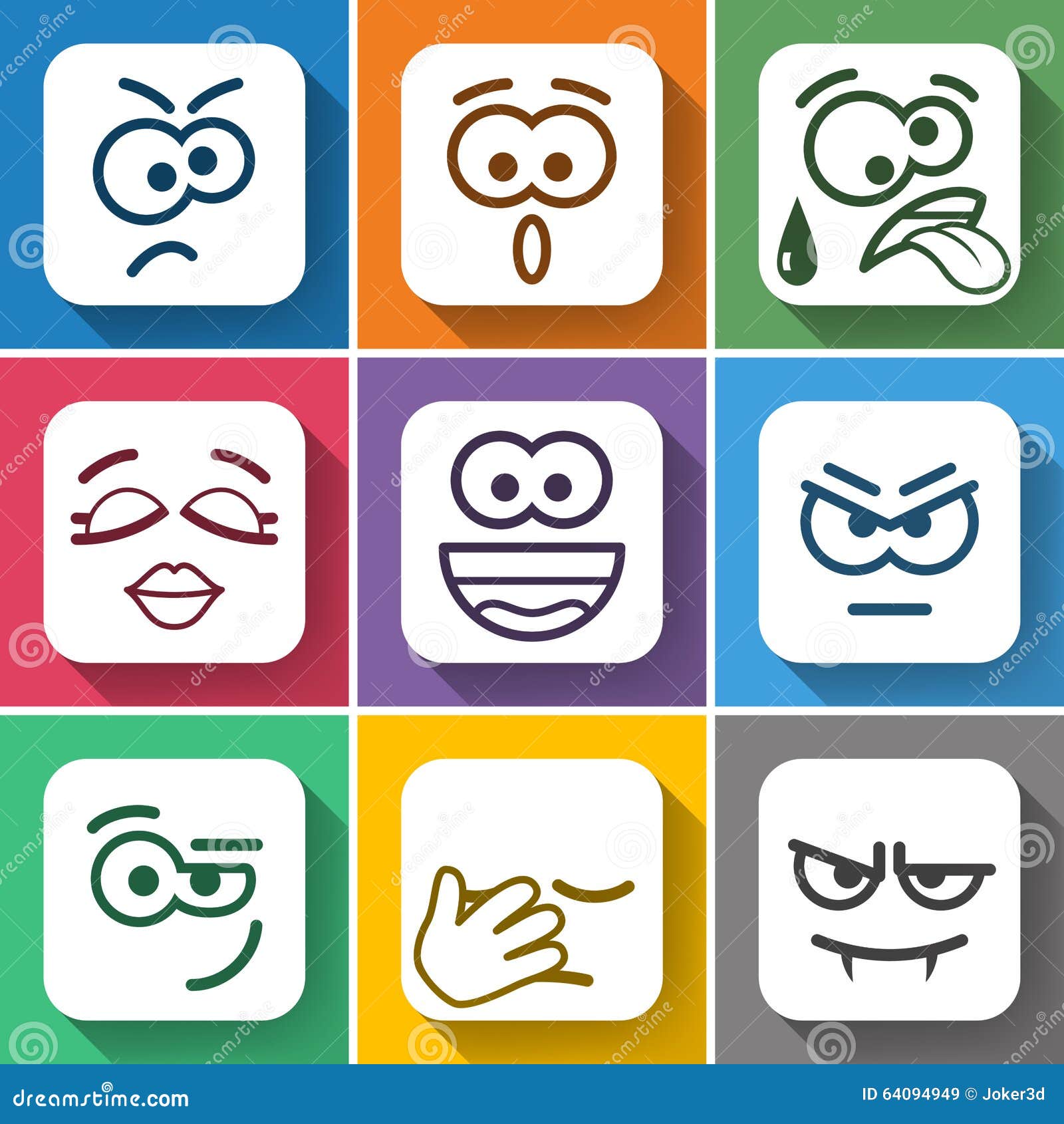 Set Flat Square Smiles with Rounded Corners Stock Vector - Illustration ...