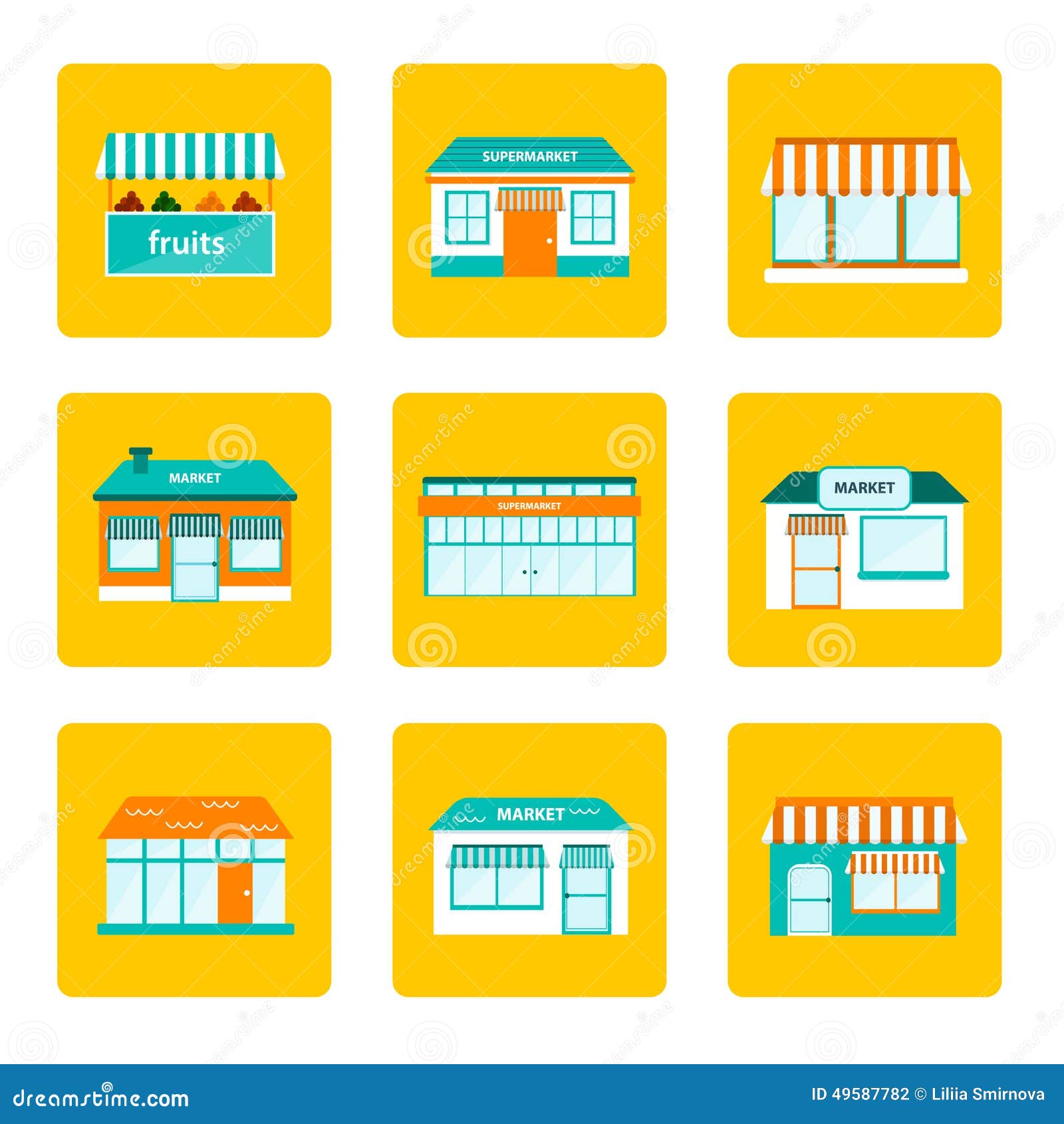 Set of Flat Store Building Icons Stock Vector - Illustration of house ...