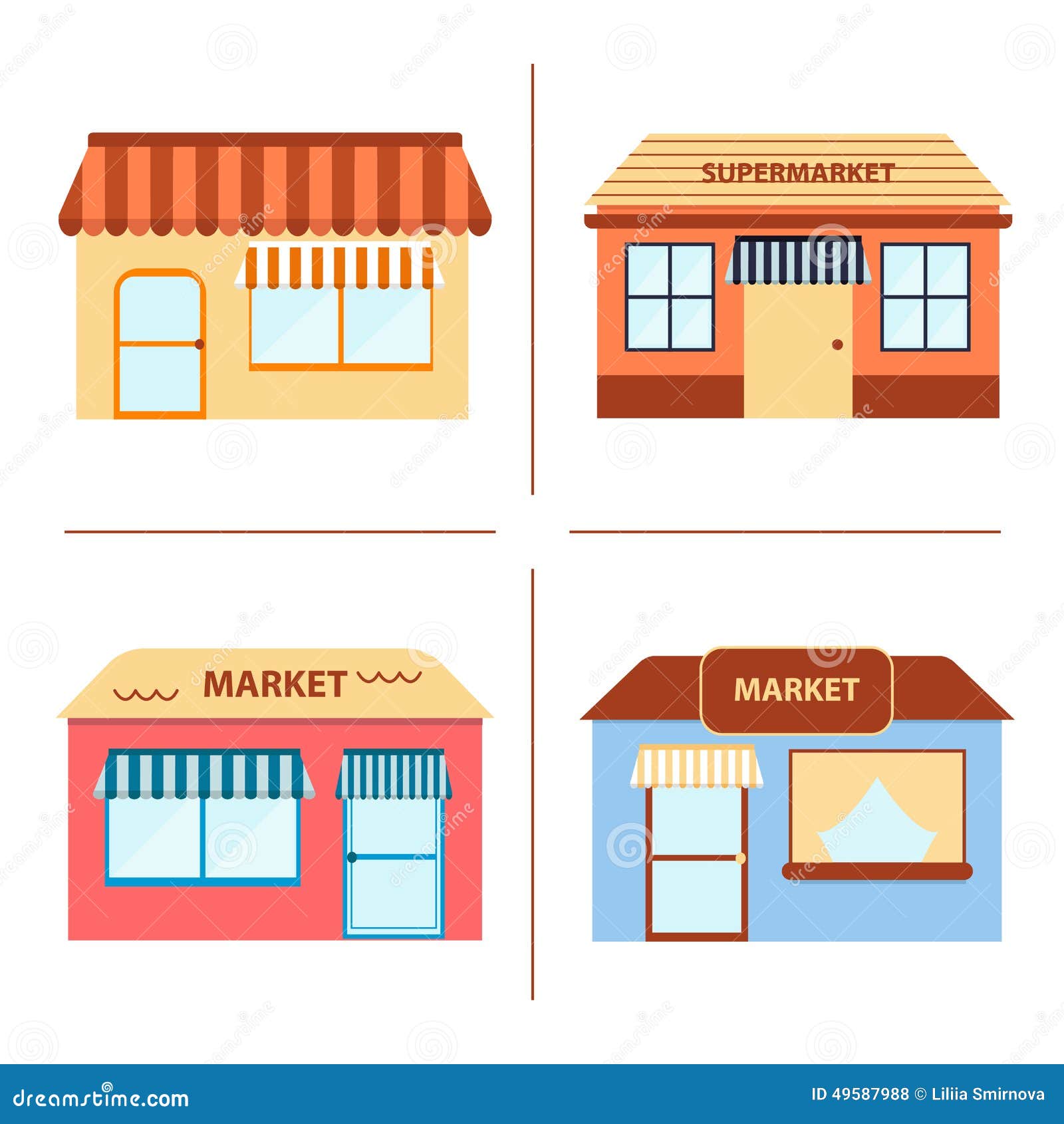 Set of Flat Store Building Icons Stock Vector - Illustration of ...
