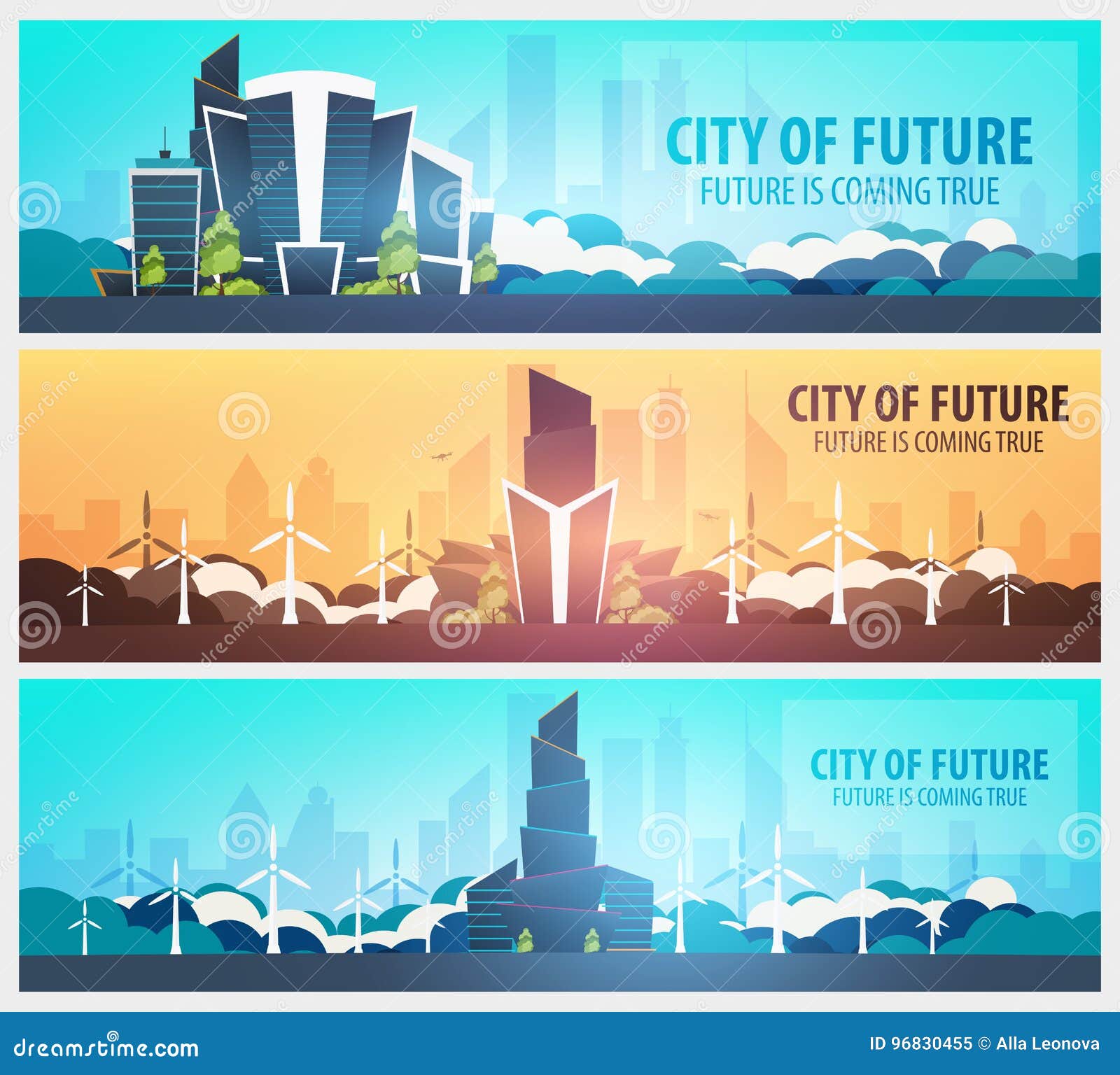 Set of Flat Style Banners. Modern City Houses. Building of Future ...