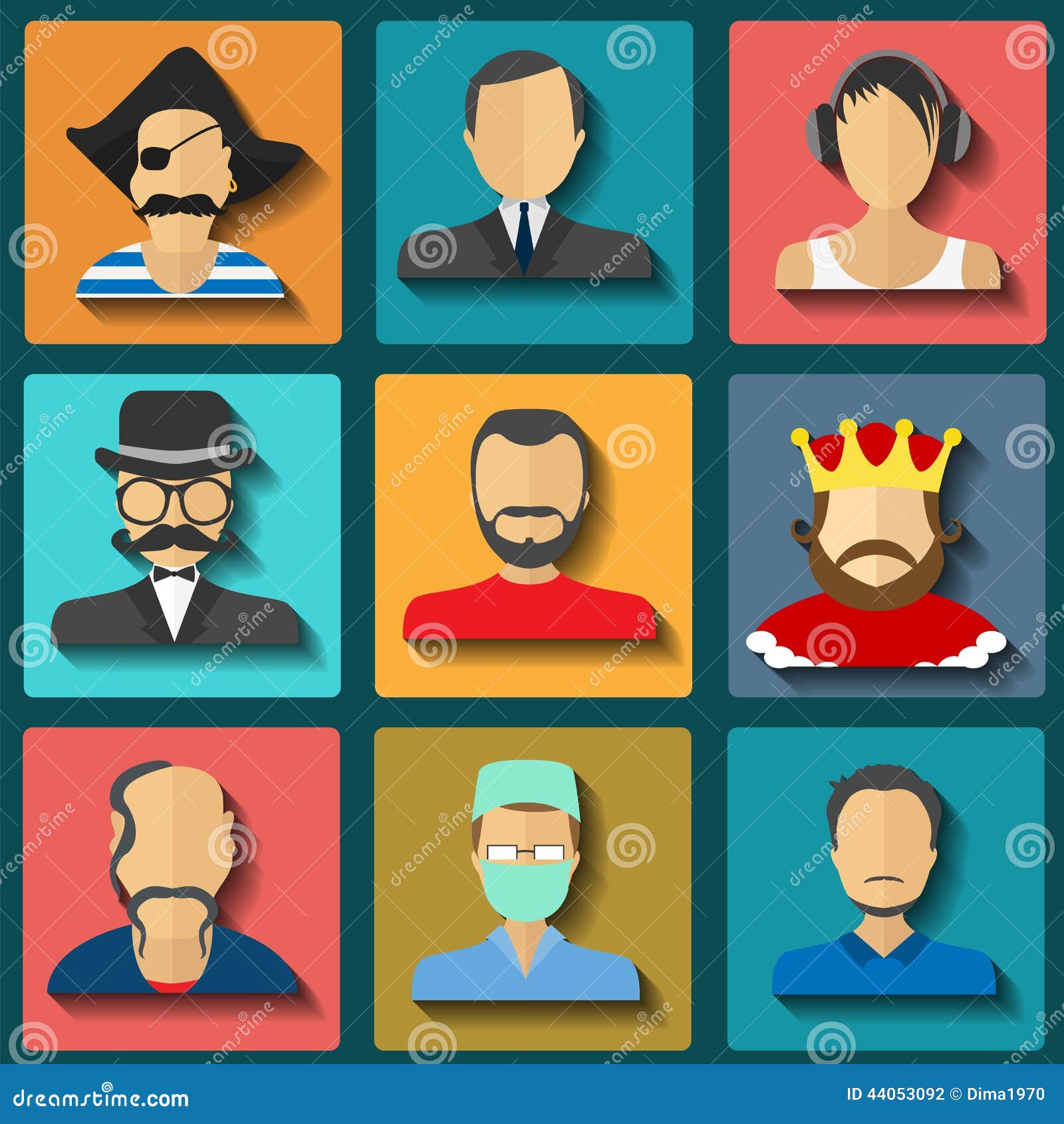Set of Flat Style Male Characters Stock Vector - Illustration of ...