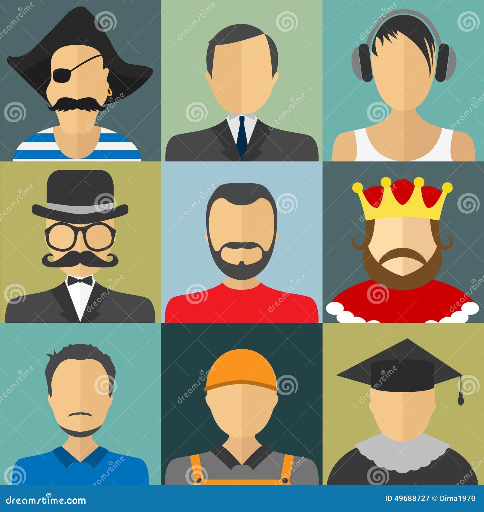 Set of Flat Style Male Characters Stock Vector - Illustration of ...