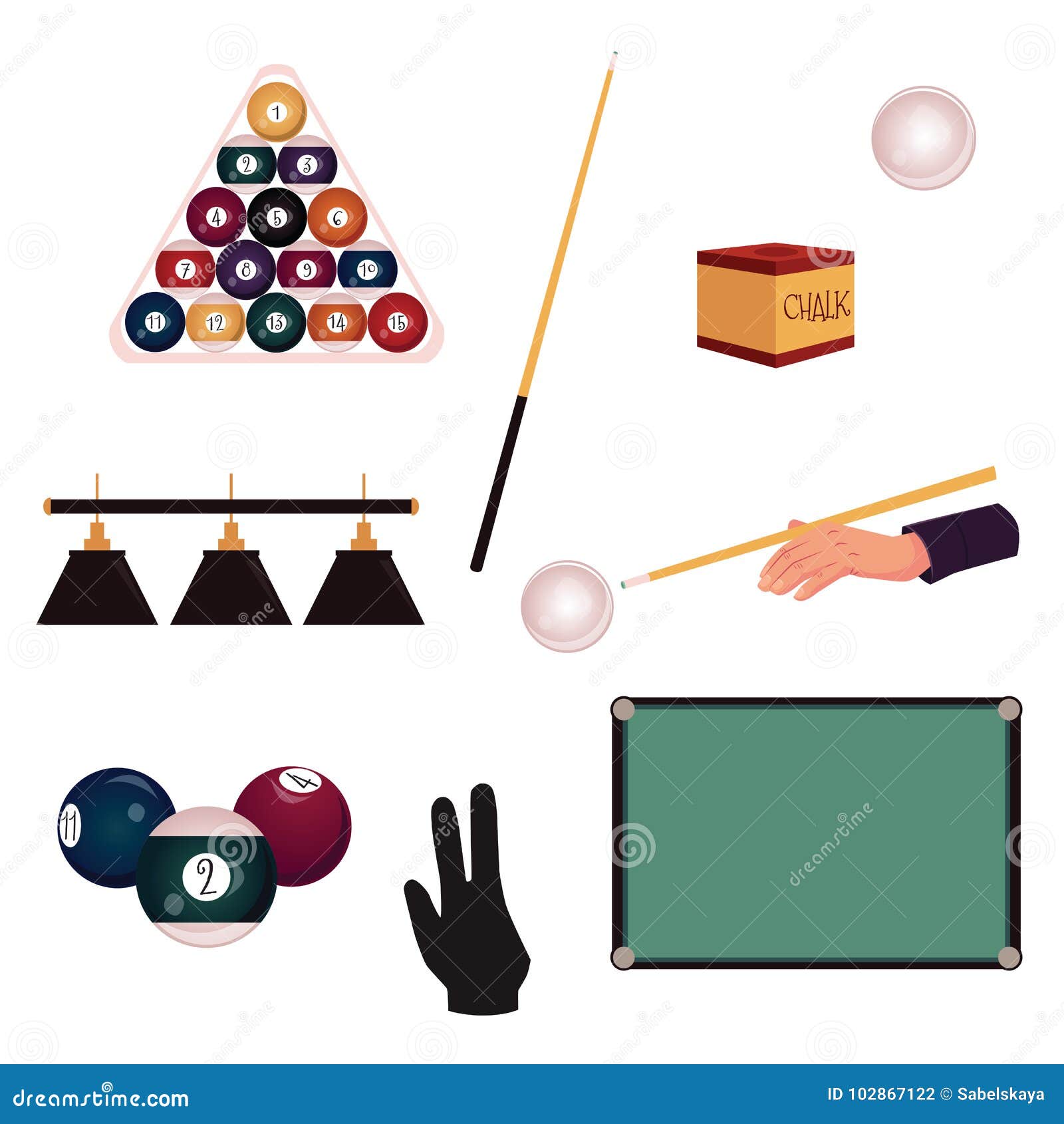 Set of Flat Style Pool, Billiard, Snooker Objects Stock Vector ...