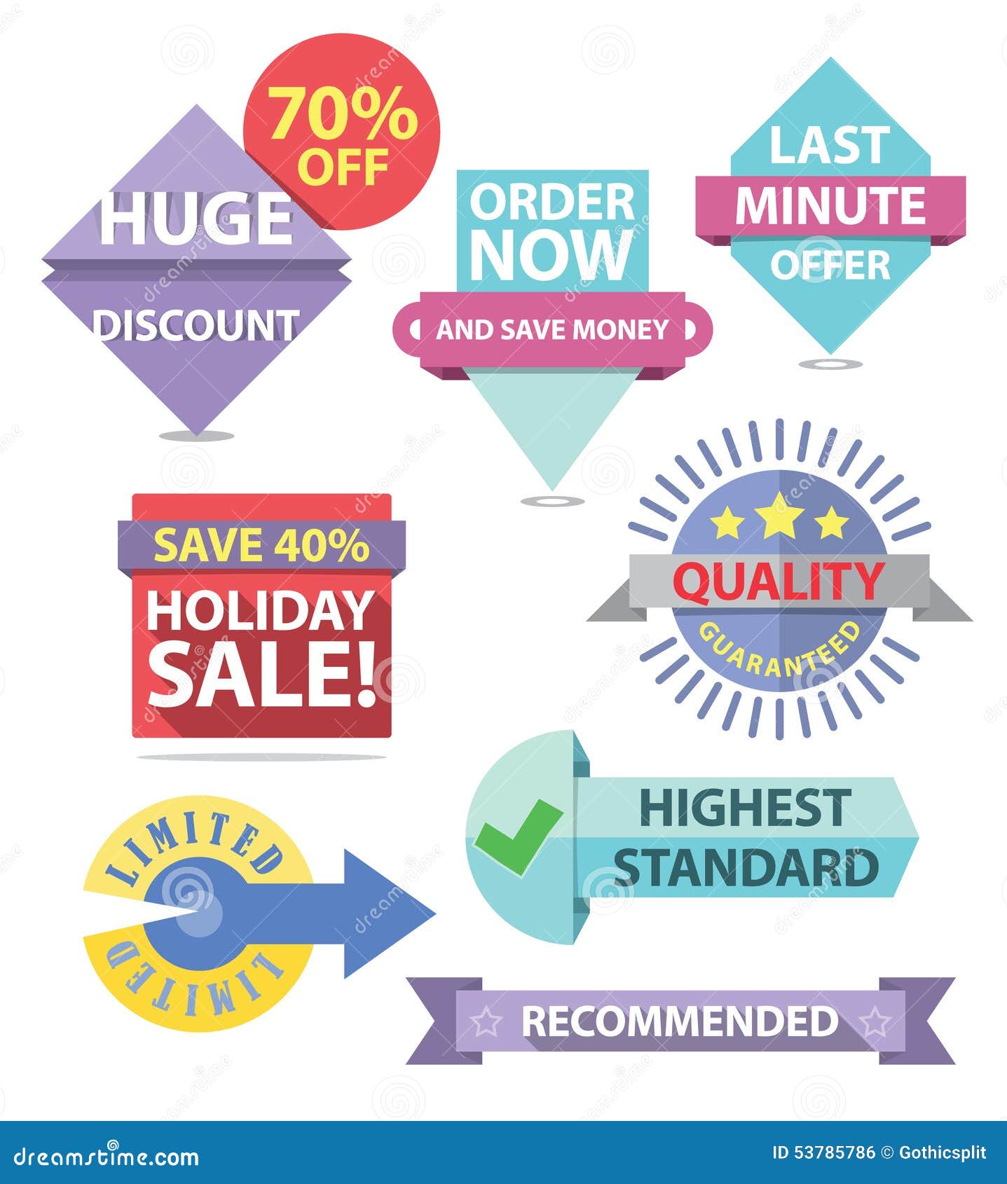 Set of Flat Style Promo Labels Stock Vector - Illustration of minute ...