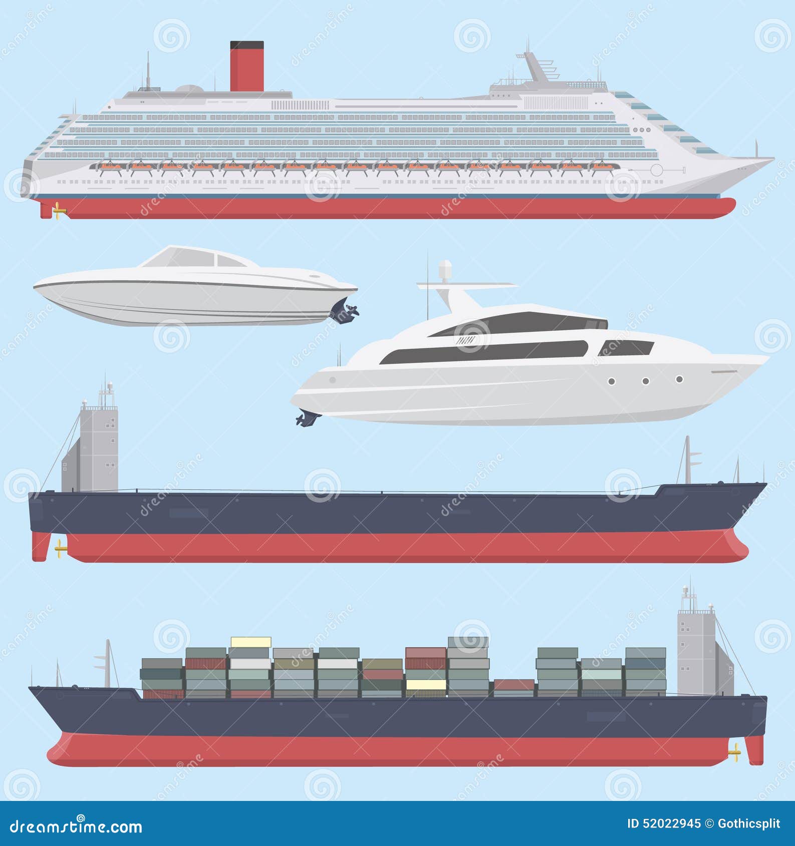 Set of flat style ships stock vector. Illustration of nautical - 52022945