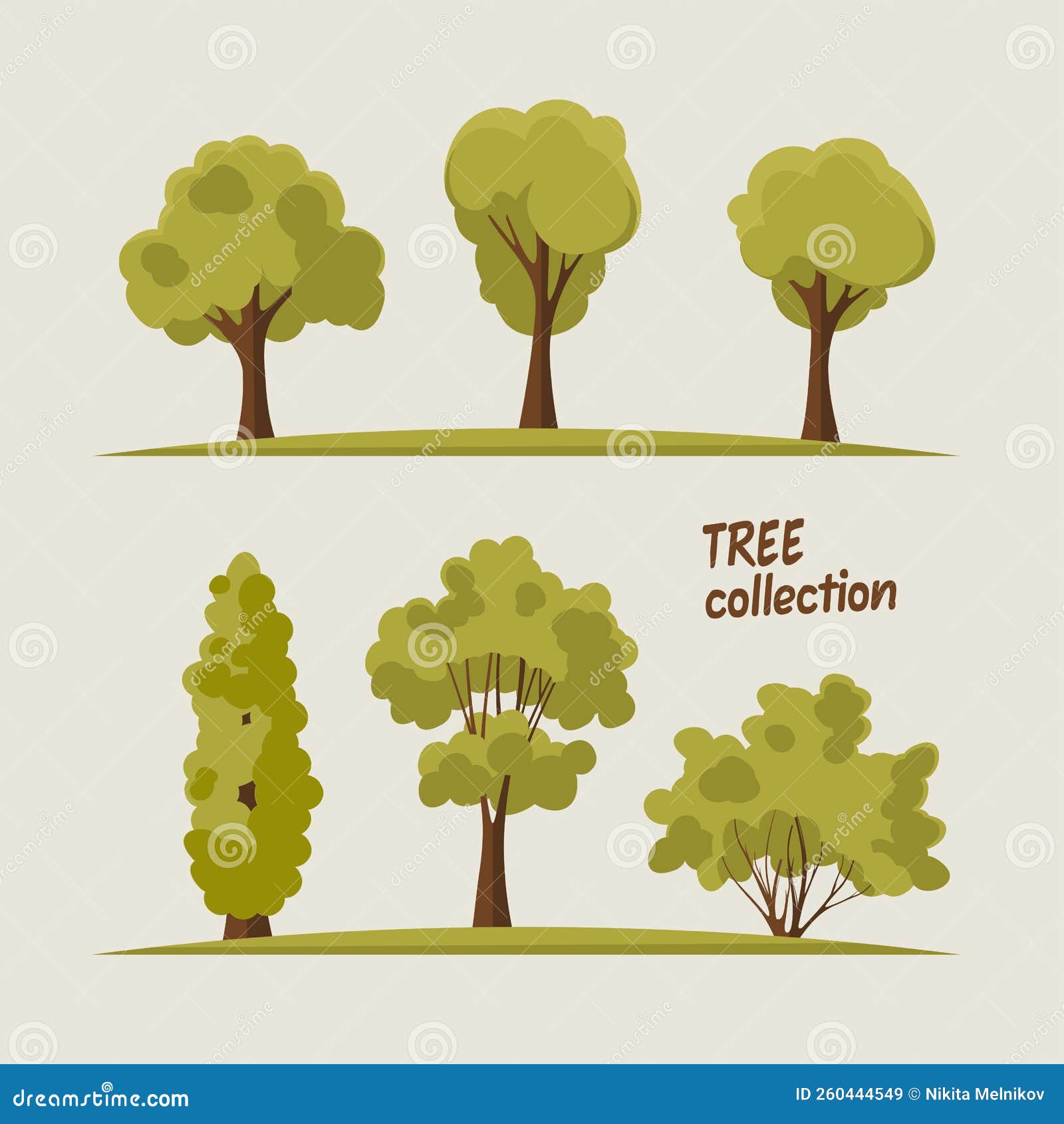 Set of Flat Stylized Trees. Green Summer Forest Tree Stock Vector ...