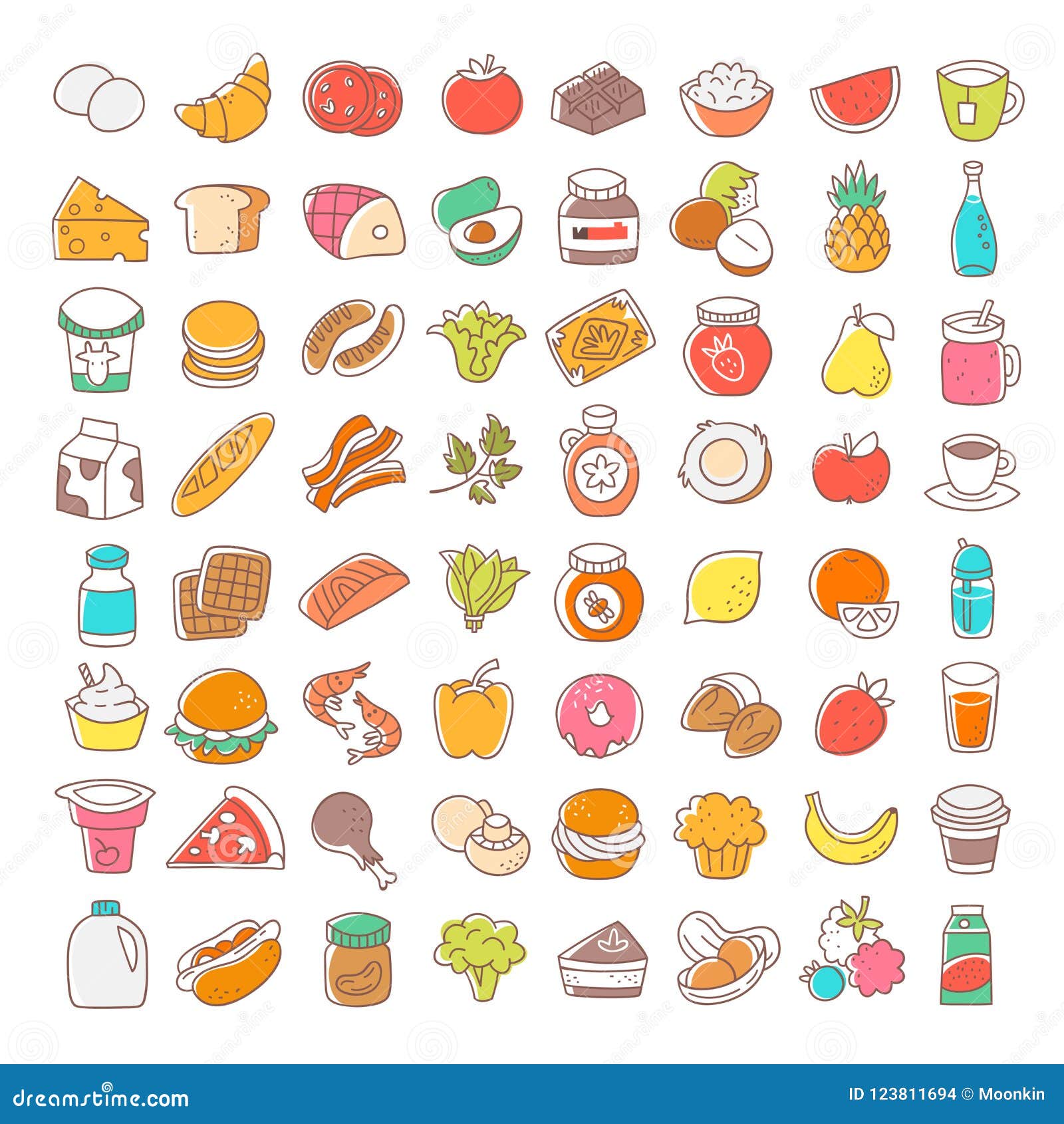 Set of Flat Thin Line Food Icons. Vector Elements. Stock Vector ... Set of Flat Thin Line Food Icons. Vector Elements. Stock Vector ...