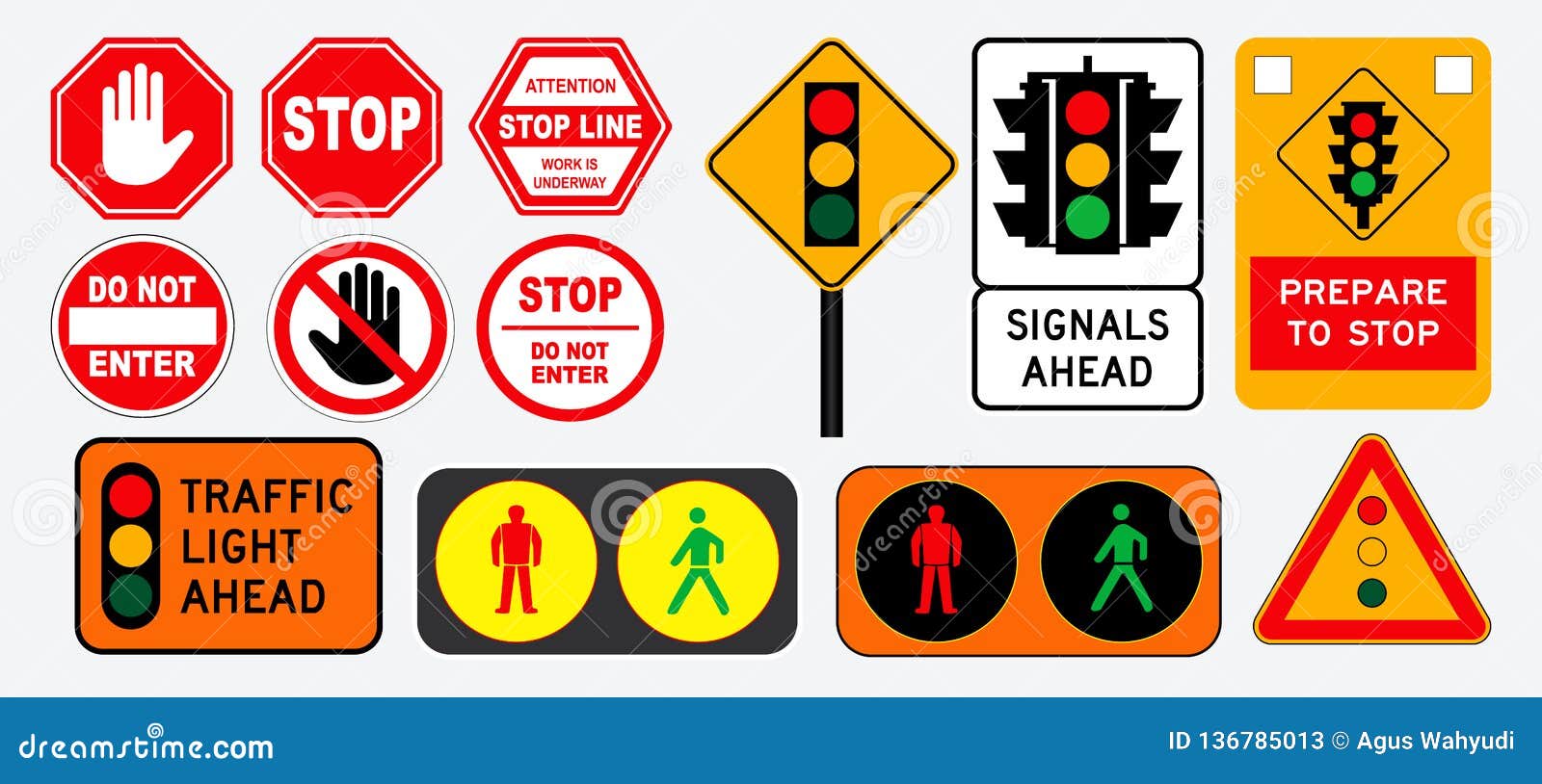 Set of Flat Traffic Light and Stop Sign. Stock Vector - Illustration of ...