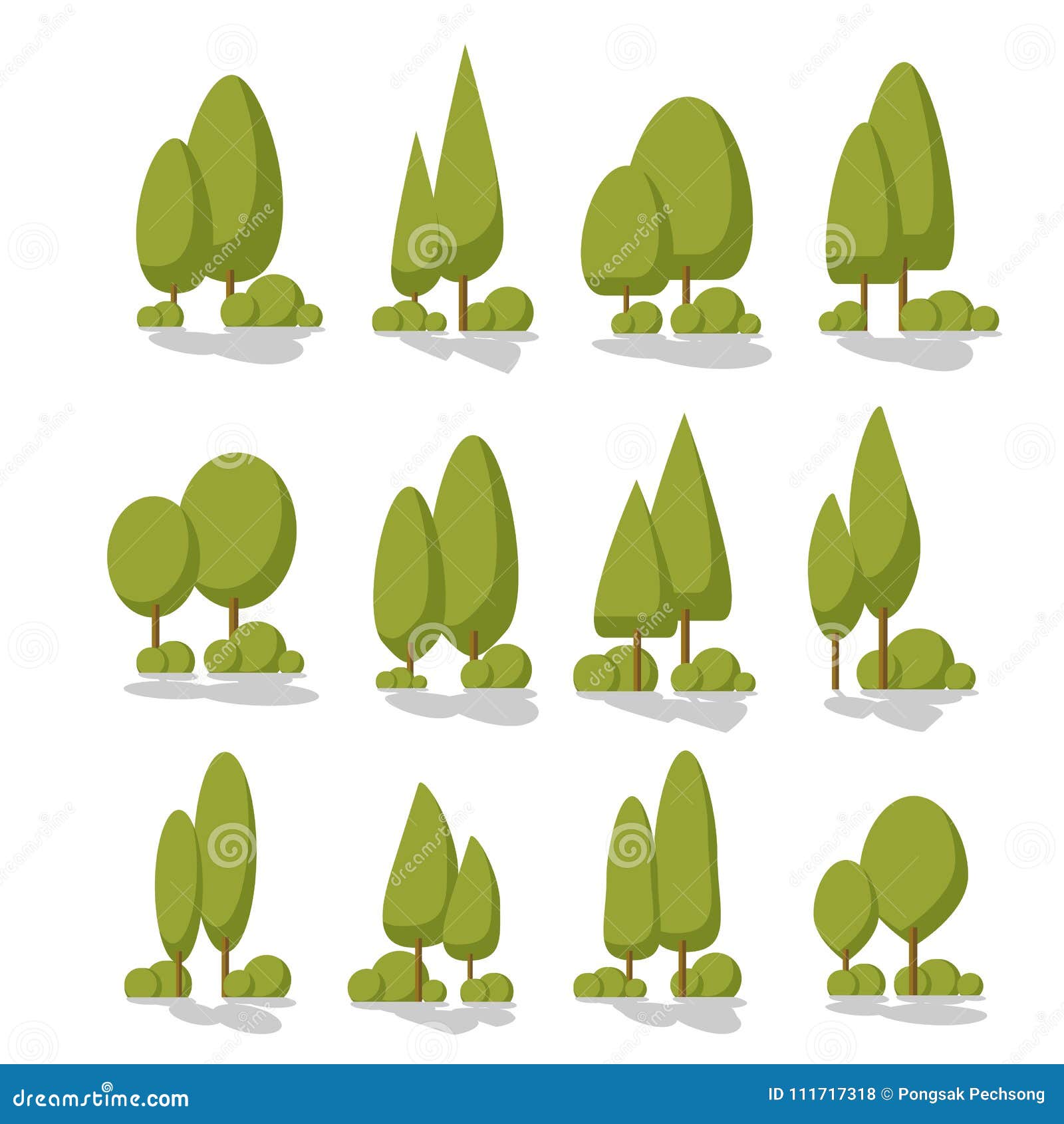 Set Flat Trees in a Flat Design. Isolated on White Background Stock ...