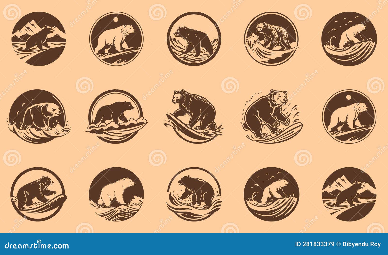 Set of Flat Vector Bear Logos with Minimal Graphic Style Stock Vector ...