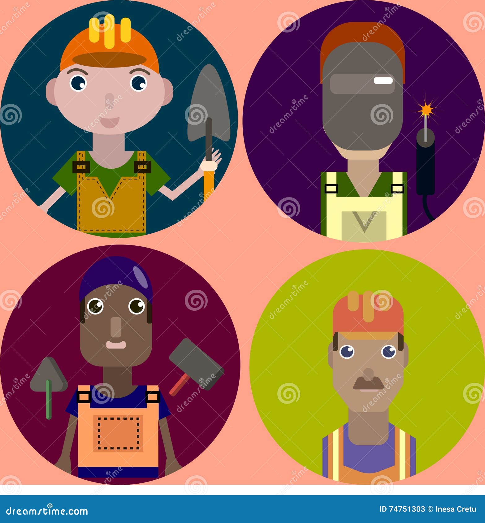 Set of Flat Vector Icons with Professional Builders Stock Vector ...