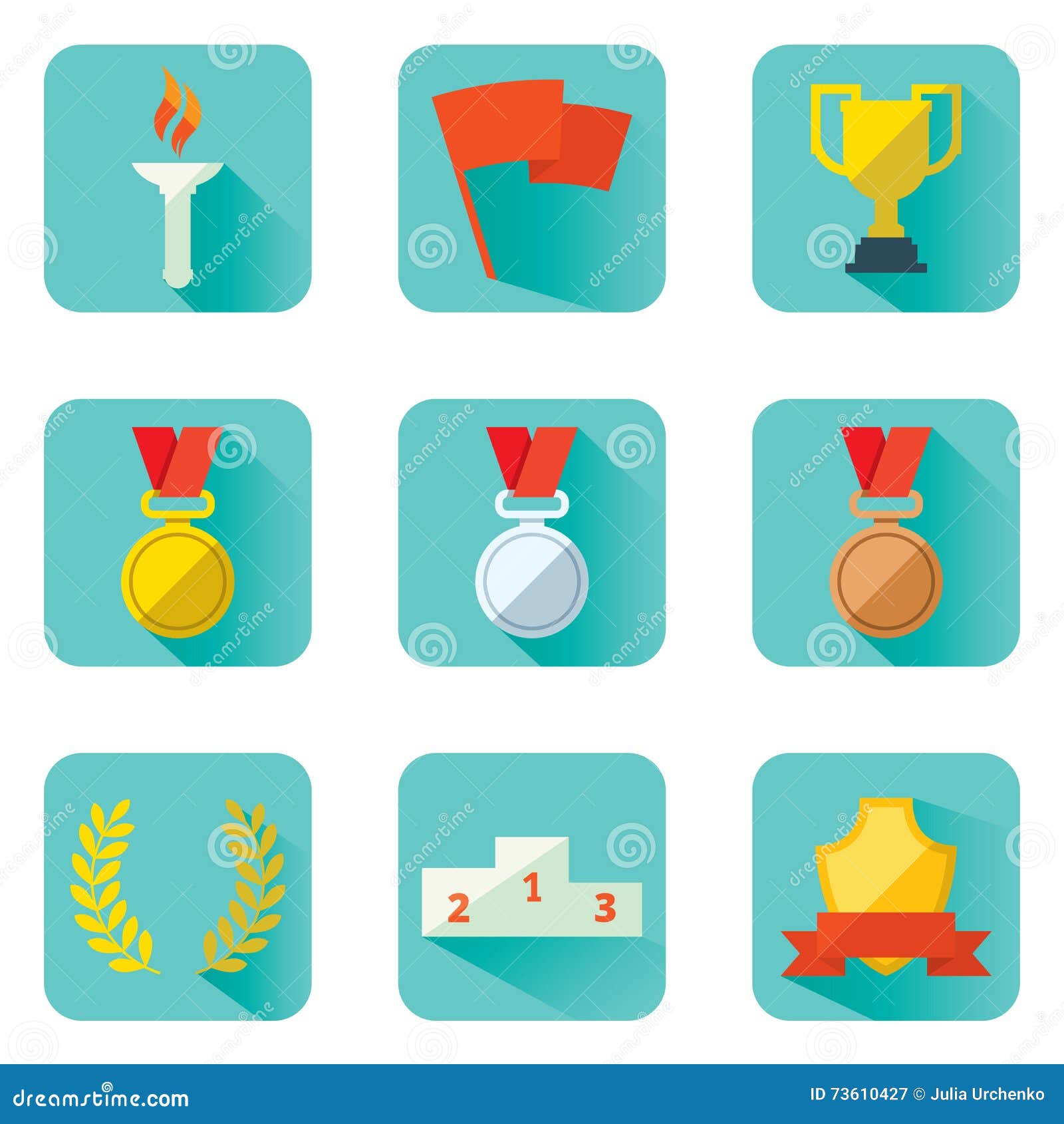 Set Flat Vector Icons Sports Awards Achievements and Attributes Stock ...