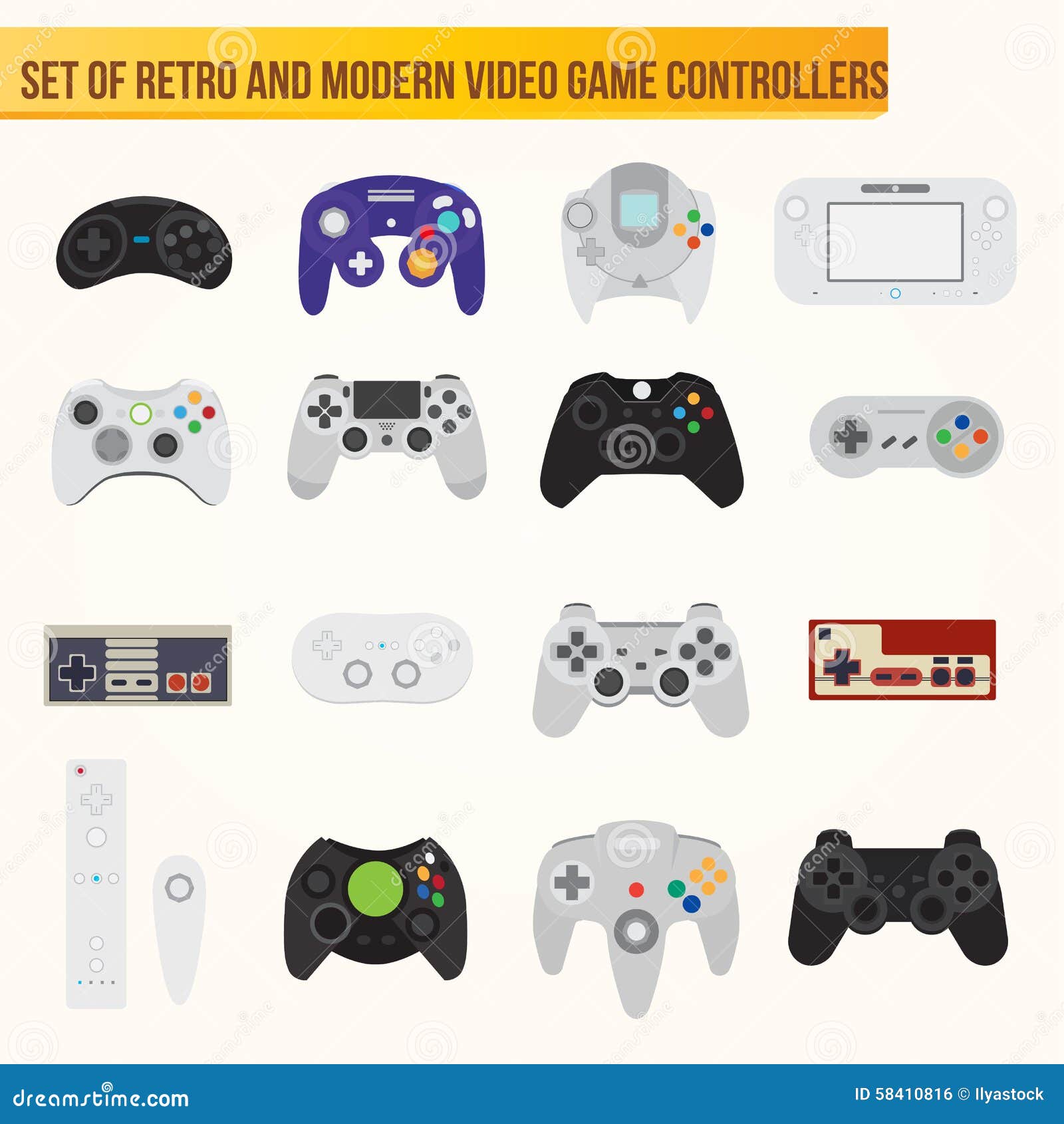 Set of Flat Vector Video Game Controllers Stock Vector - Illustration ... Set of Flat Vector Video Game Controllers Stock Vector - Illustration ...