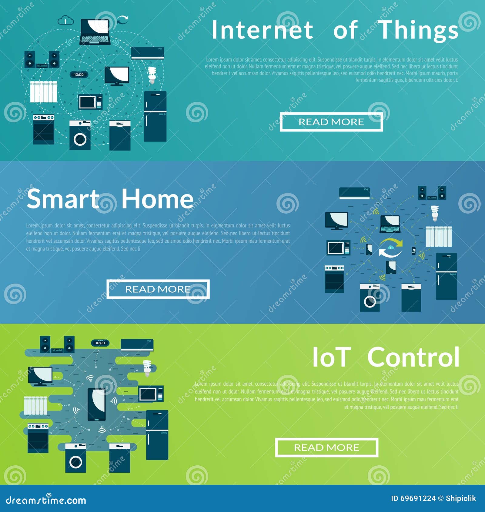 Set of Flat Vector Web Banners . IOT. Smart Home. Stock Vector ...