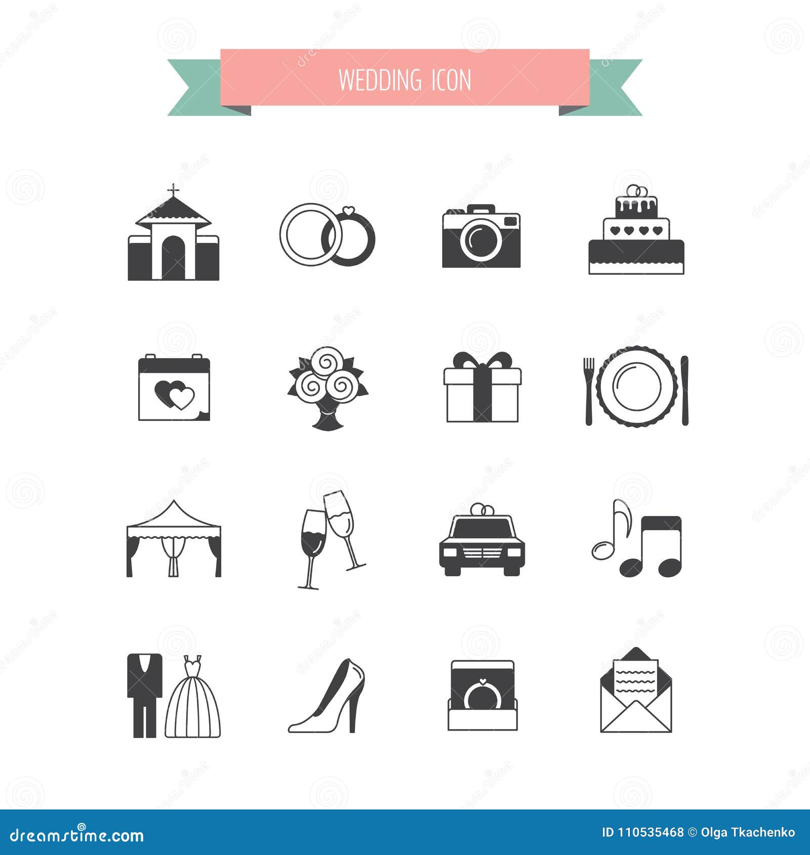 Set of flat wedding icons stock vector. Illustration of camera - 110535468