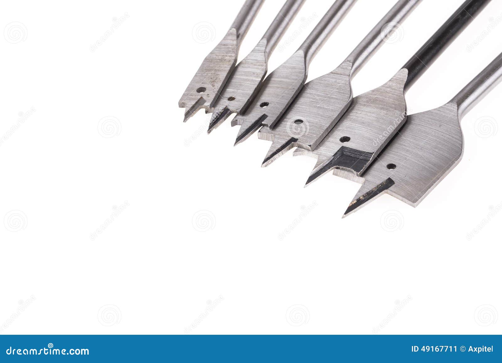 Set of flat wood bits stock image. Image of closeup, tool - 49167711