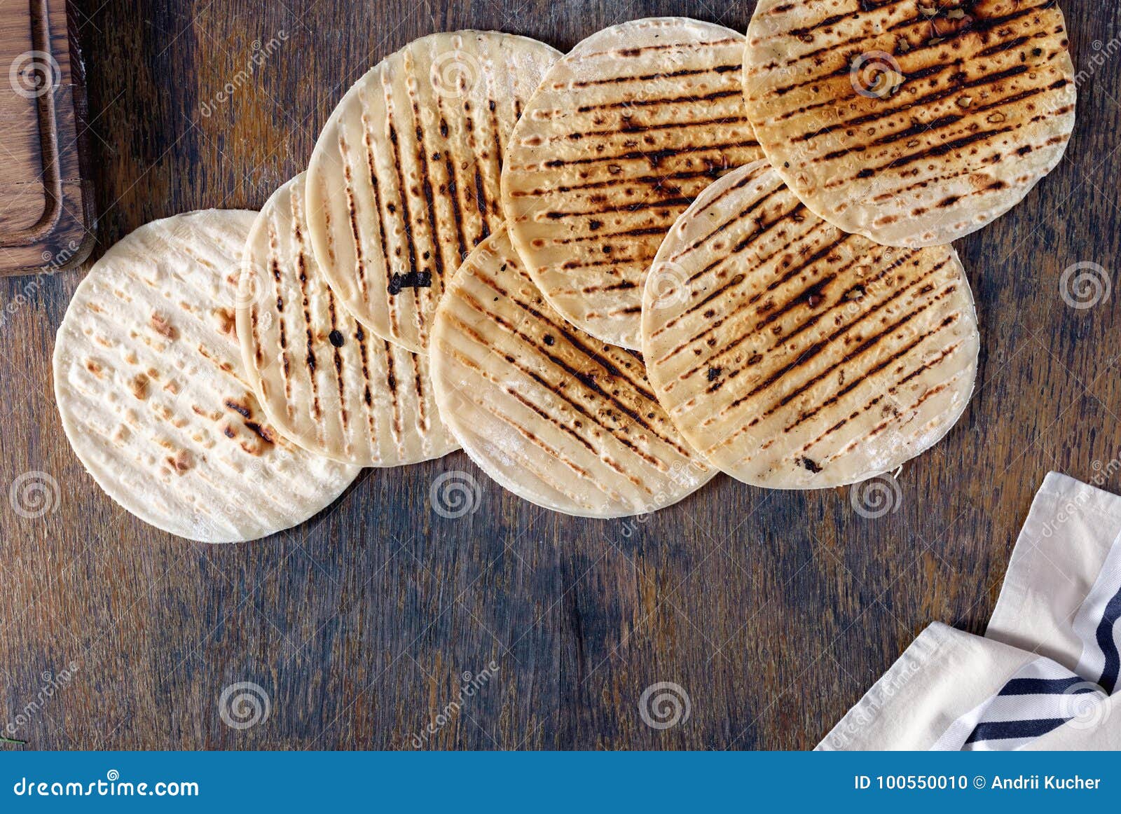 Set of Flatbread Cooked on Grill on Wooden Table Stock Photo - Image of ...