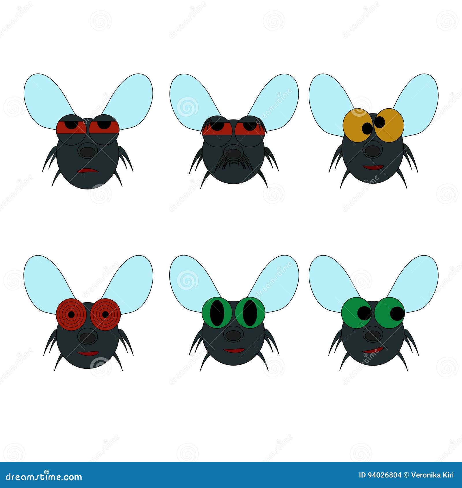 Set of flies. stock vector. Illustration of smile, contagion - 94026804