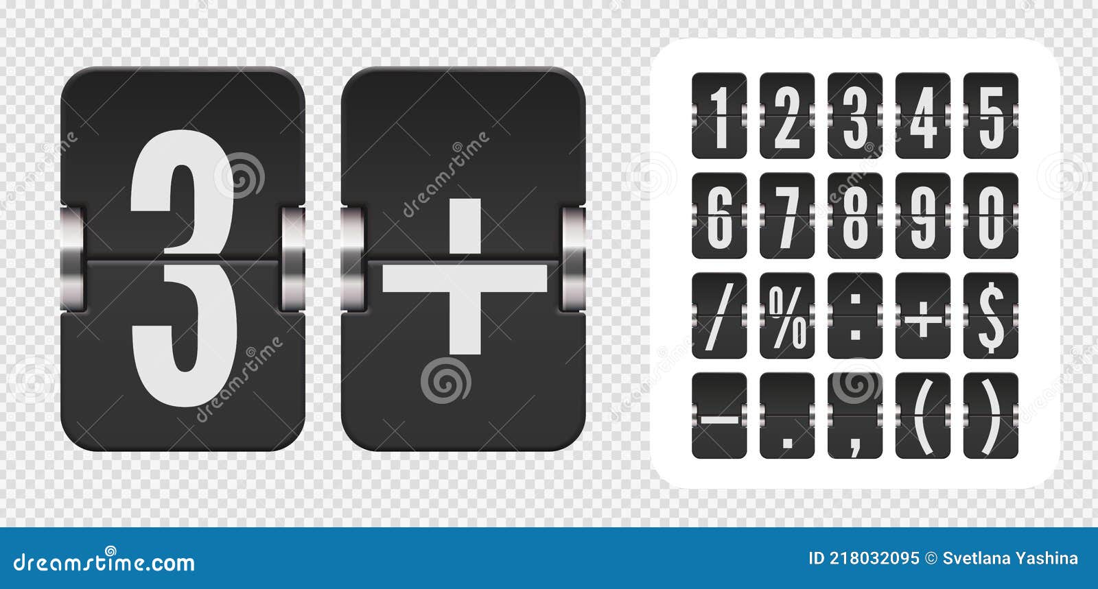 Set Of Flip Scoreboard Numbers And Symbols For Countdown Timer Or