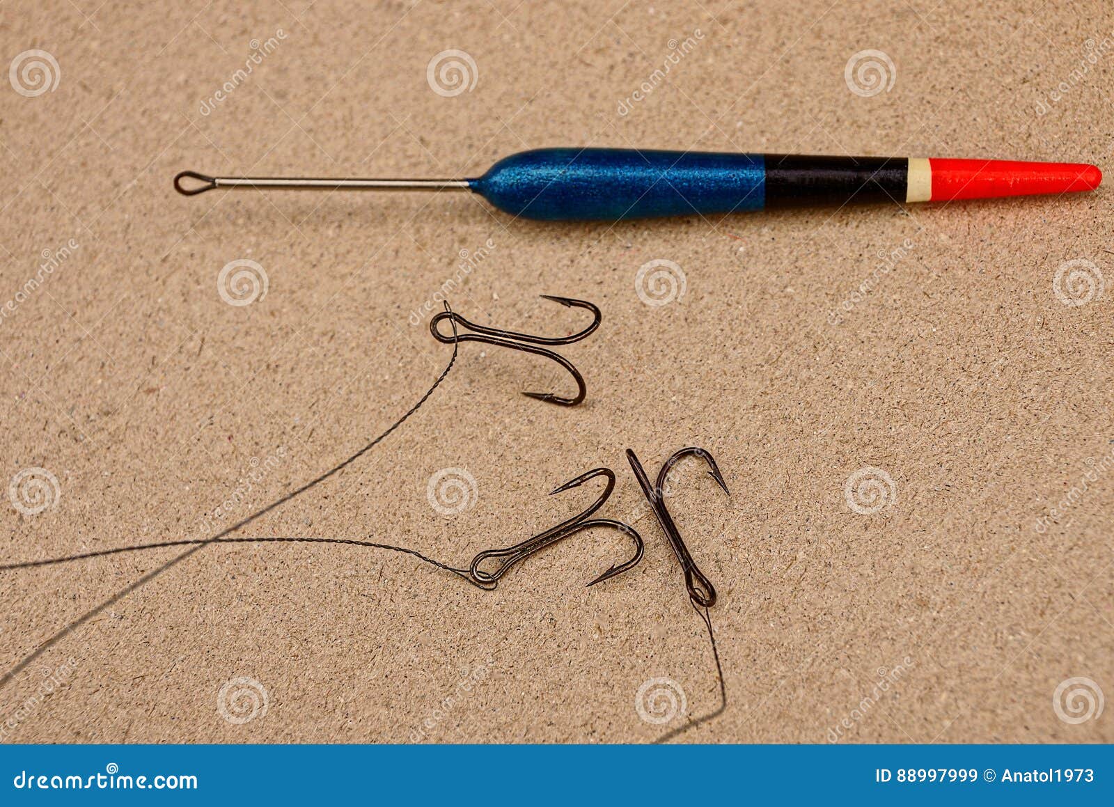 Set of Float,hooks and Fishing Line on a Gray Surface Stock Image ...
