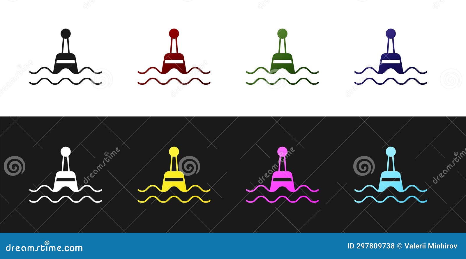 Set Floating Buoy on the Sea Icon Isolated on Black and White ...