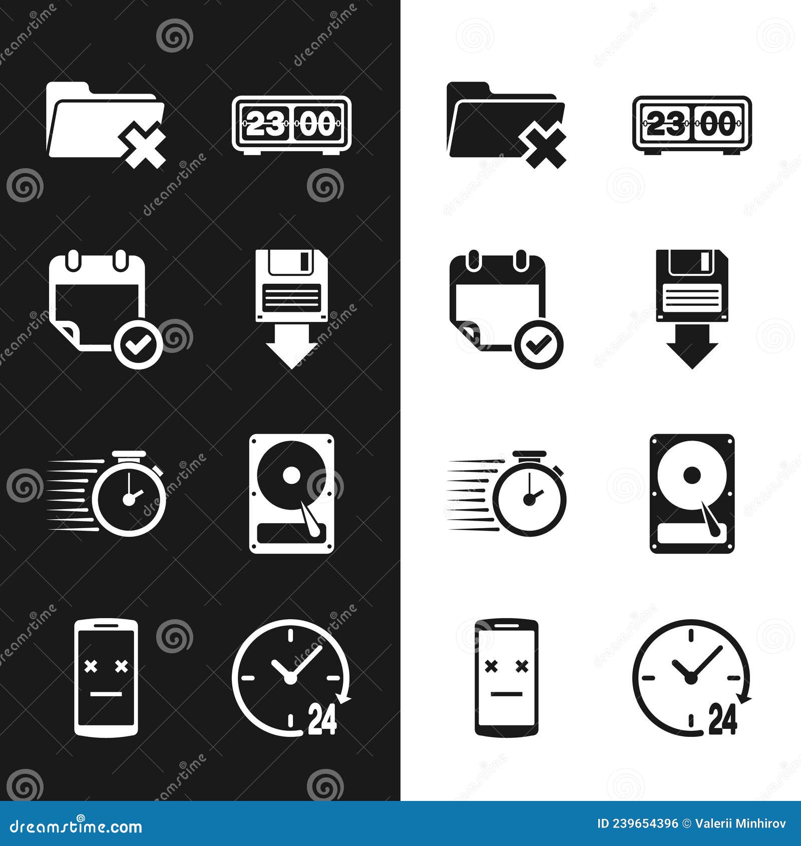Set Floppy Disk Backup, Calendar with Check Mark, Delete Folder, Retro ...