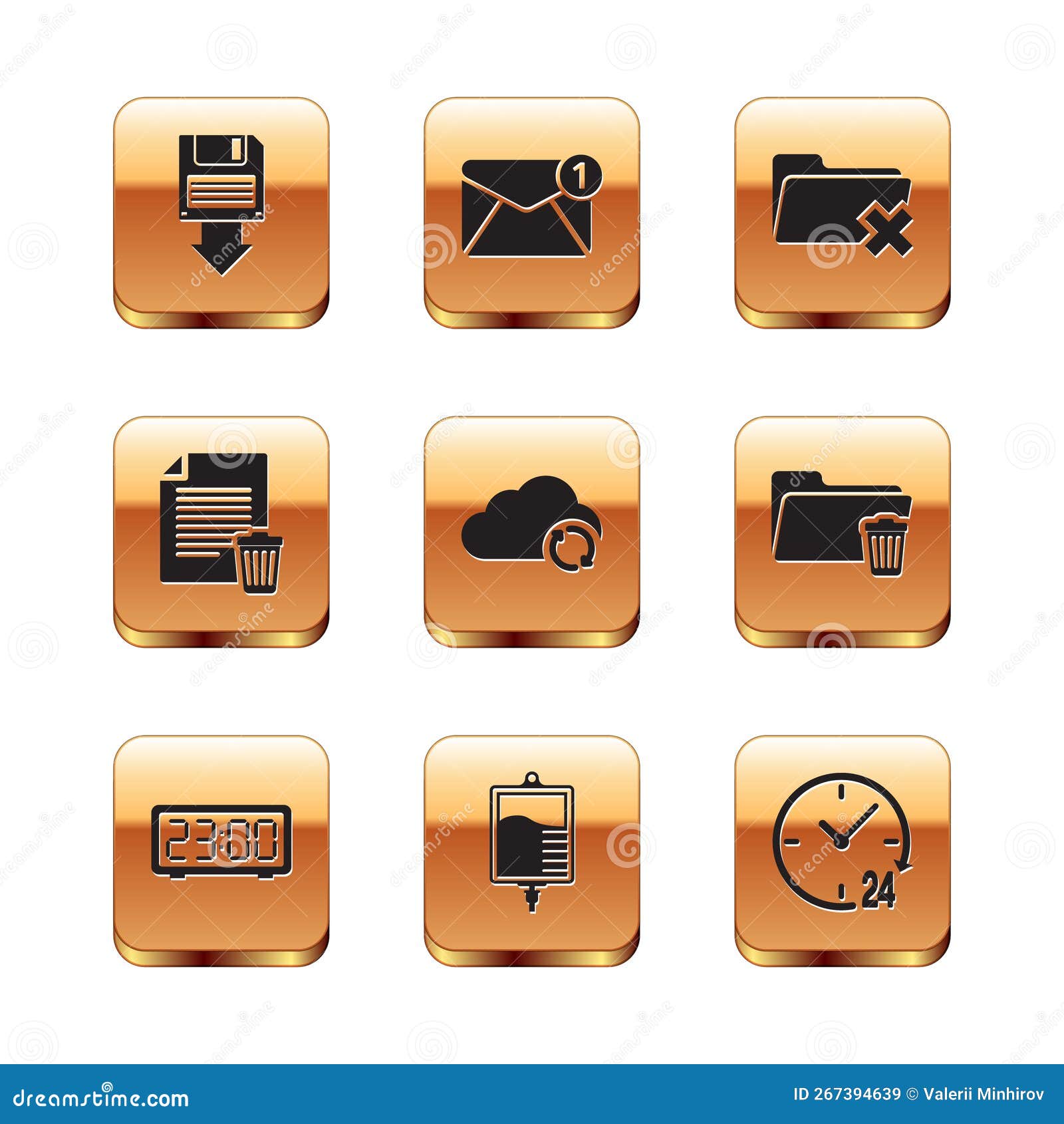 Set Floppy Disk Backup, Digital Alarm Clock, IV Bag, Cloud Sync Refresh, Delete File Document ...