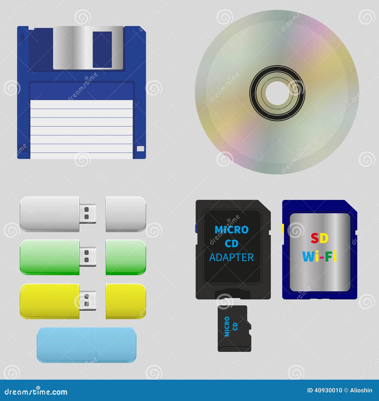 Set of Floppy Disk, CD, Flash Cards Stock Vector - Illustration of ...