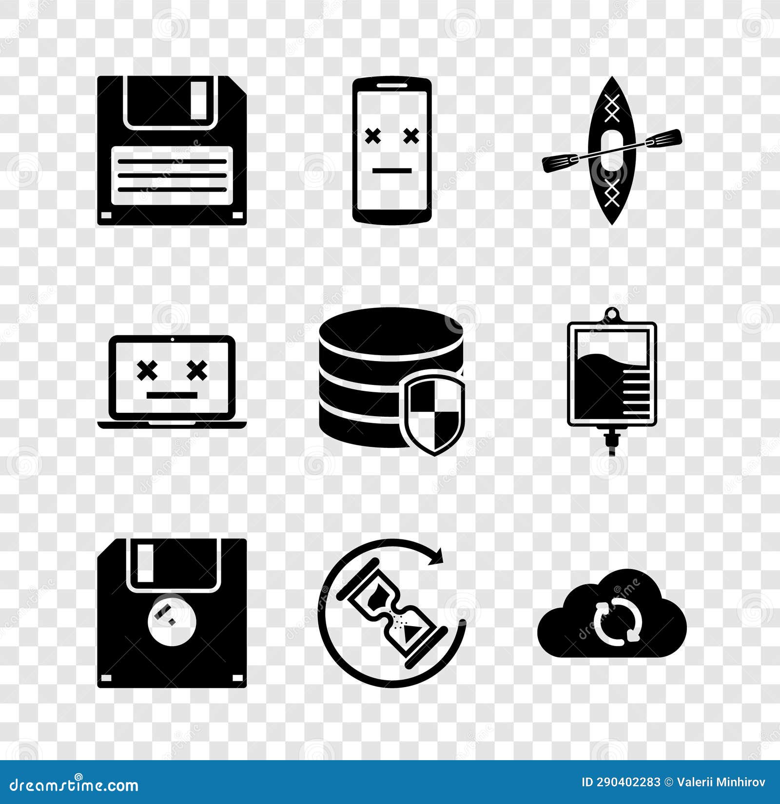 Set Floppy Disk, Dead Mobile, Kayak and Paddle, , Waiting and Cloud ...
