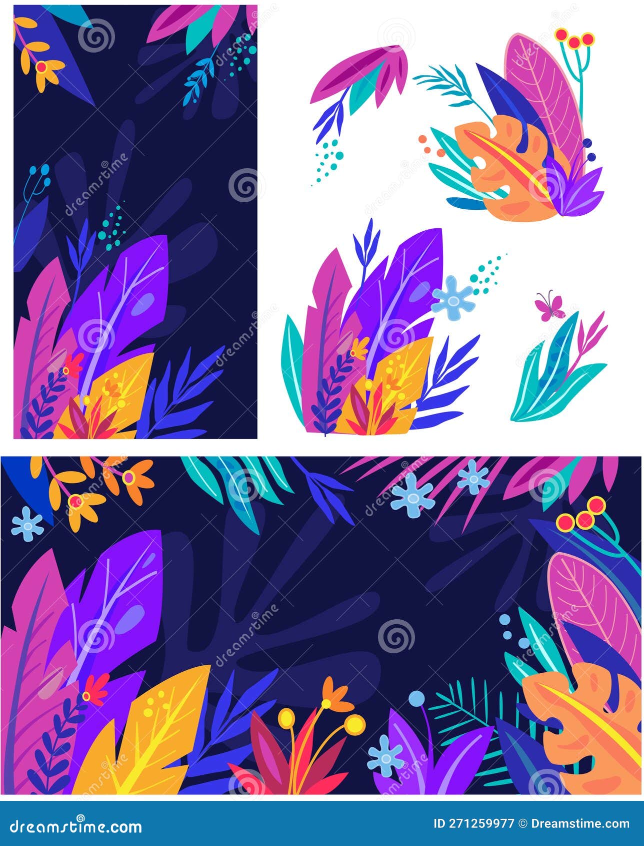 Set of Floral Abstract Vector Illustrations Stock Vector - Illustration ...