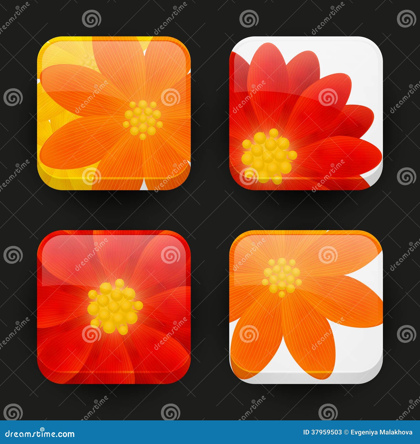 Set of floral app icons stock vector. Illustration of color - 37959503