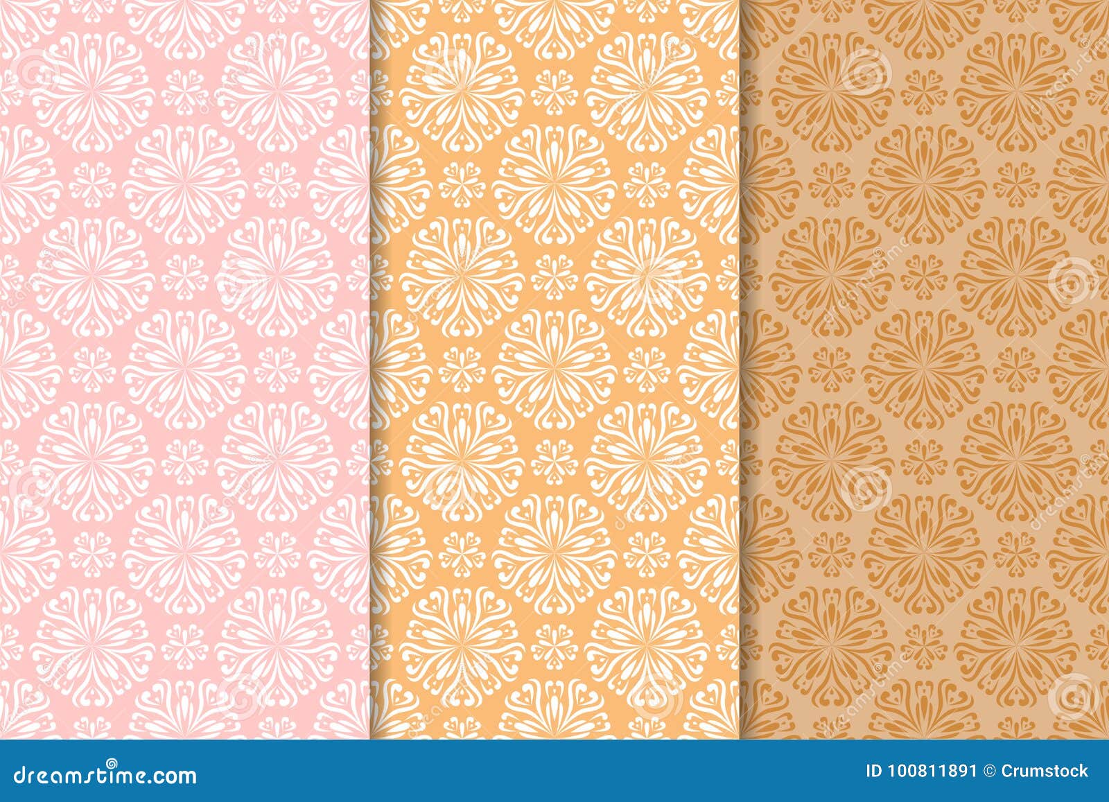 Set of Floral Colored Seamless Patterns. Pink and Orange Backgrounds ...