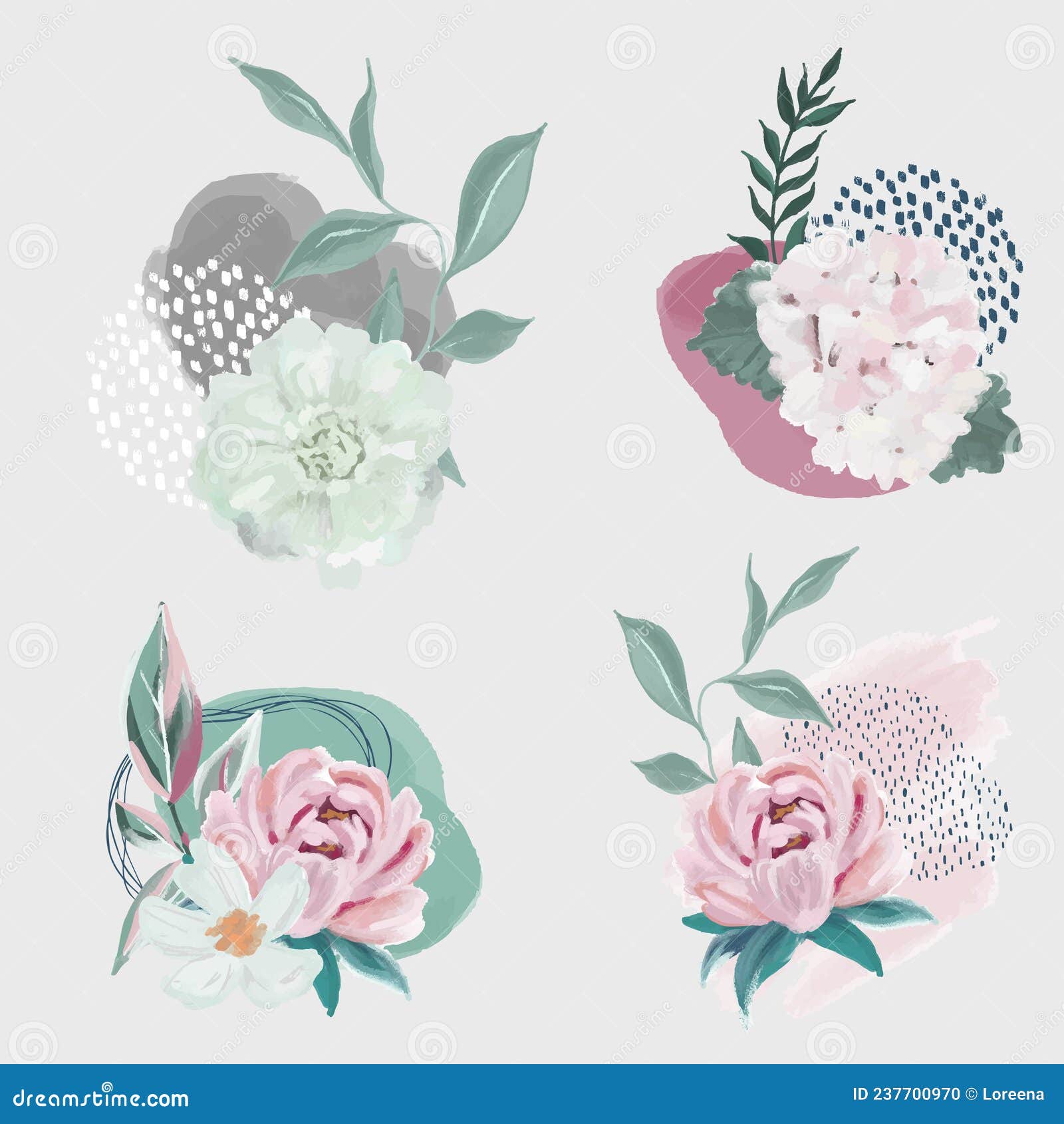 Set of 4 Floral Compositions with Abstract Element Stock Vector ...