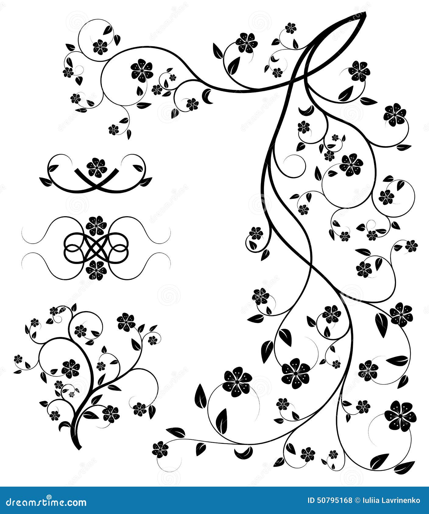 Set of Floral Decorative Elements Stock Vector - Illustration of border ...