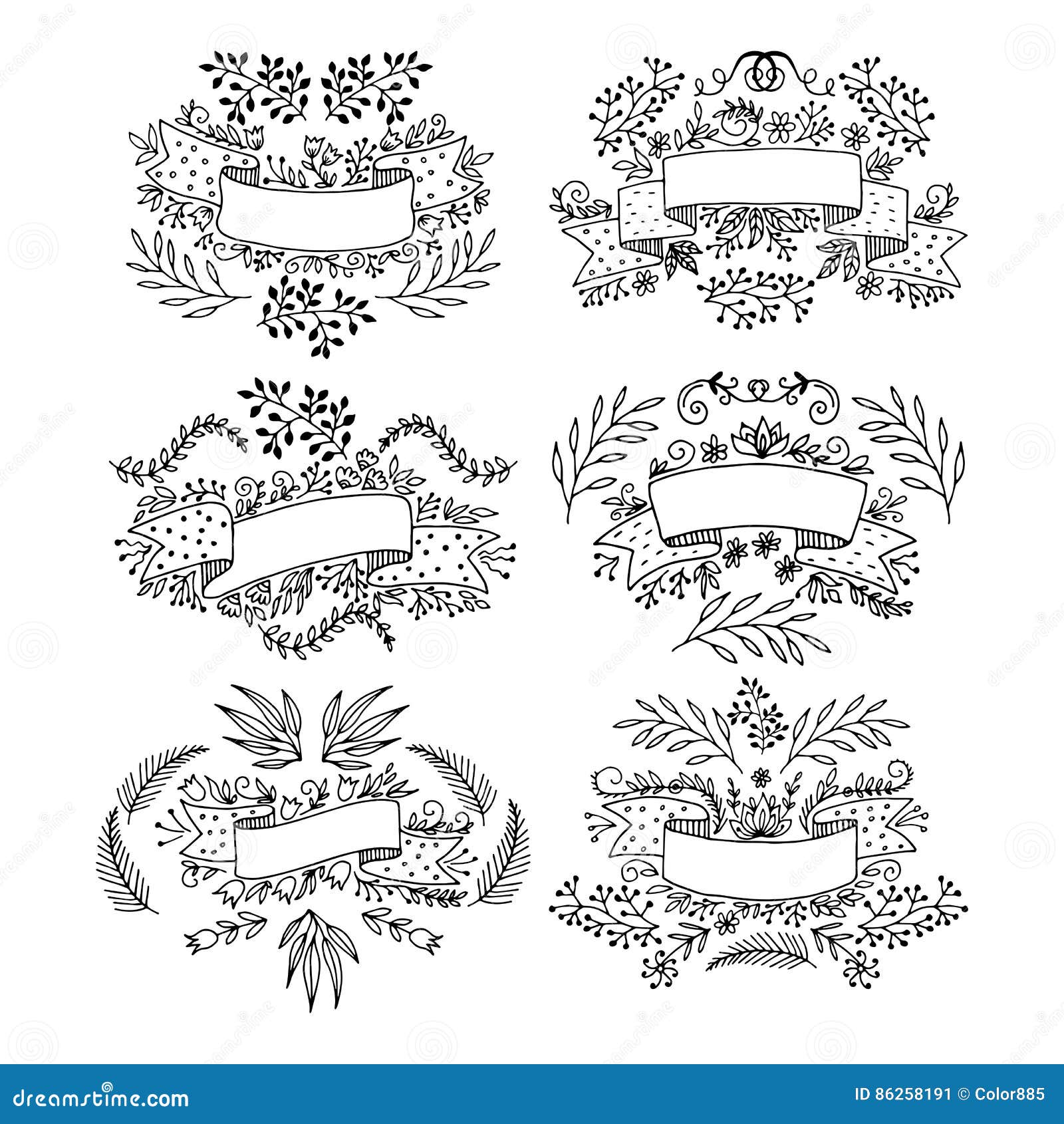 Set of Floral Design Elements. Drawn by Hand Stock Vector ...