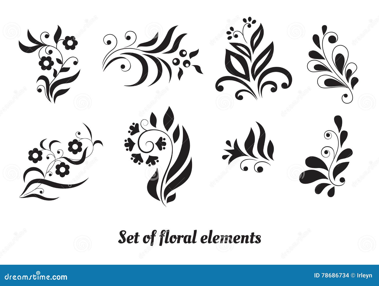 Set of Floral Elements for Design Stock Vector - Illustration of ...