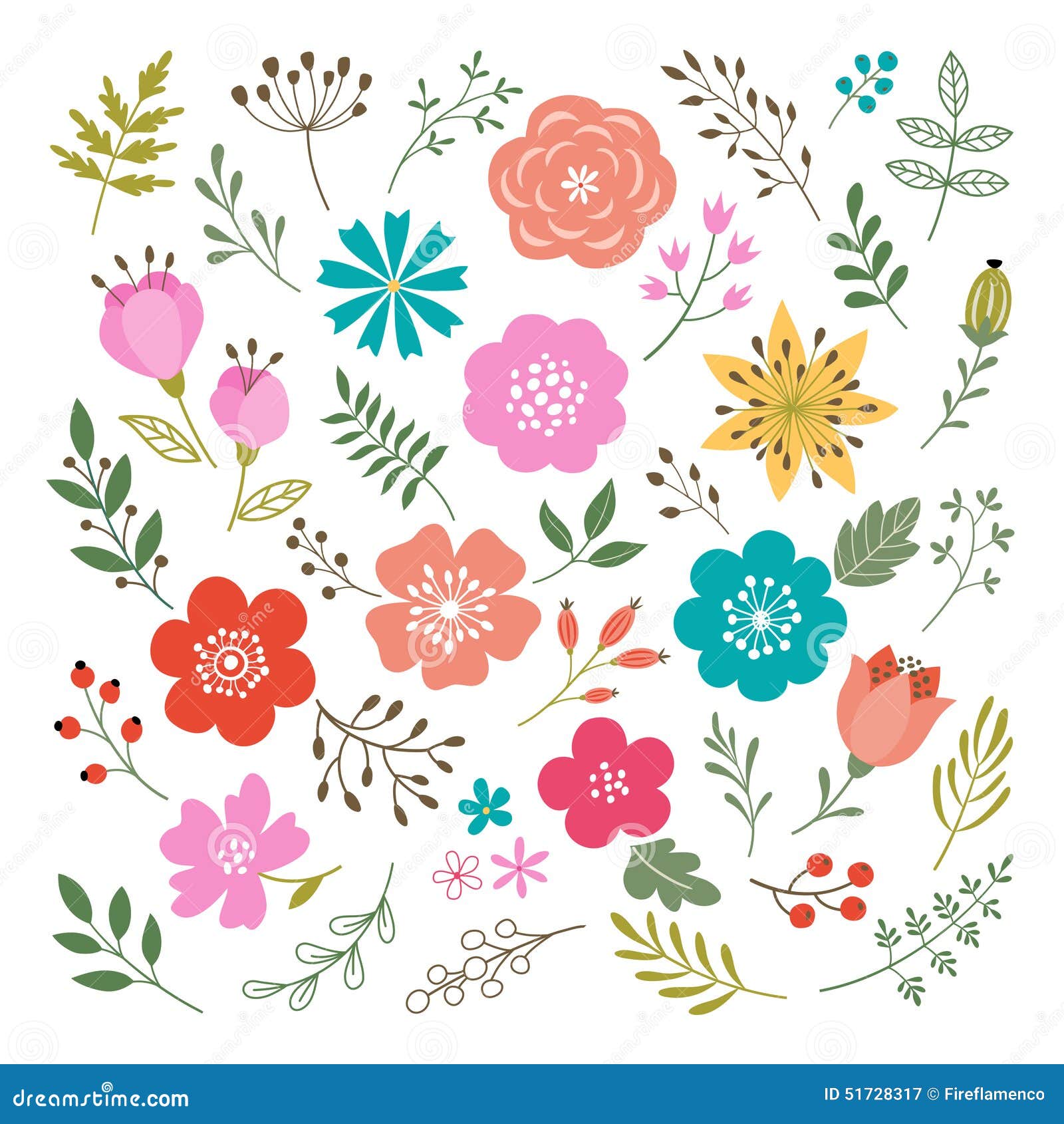 Set of floral elements stock vector. Illustration of tulip - 51728317