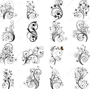 Set of Floral Elements Vector Stock Vector - Illustration of swirl ...