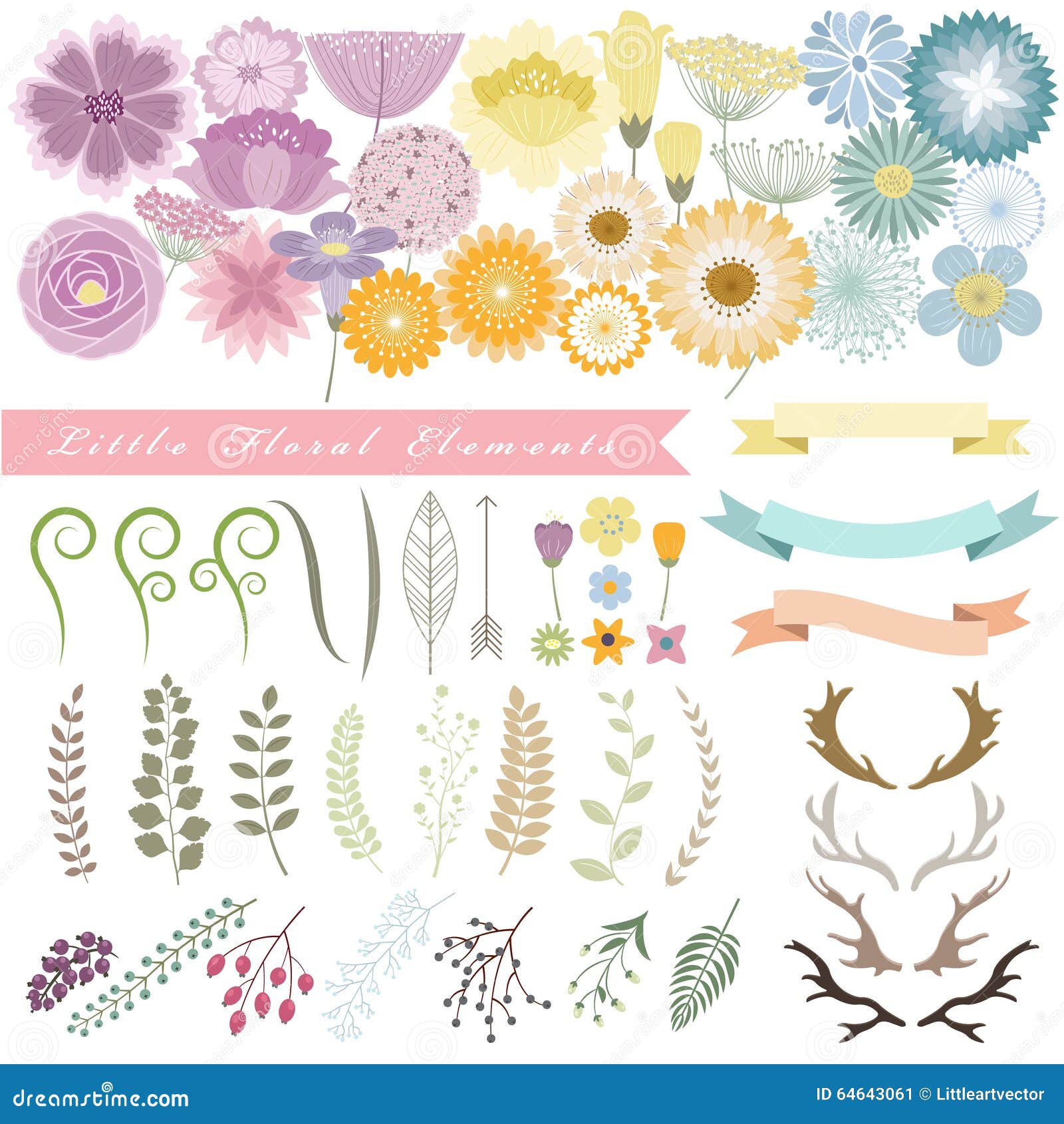Set of floral elements_1 stock vector. Illustration of design - 64643061
