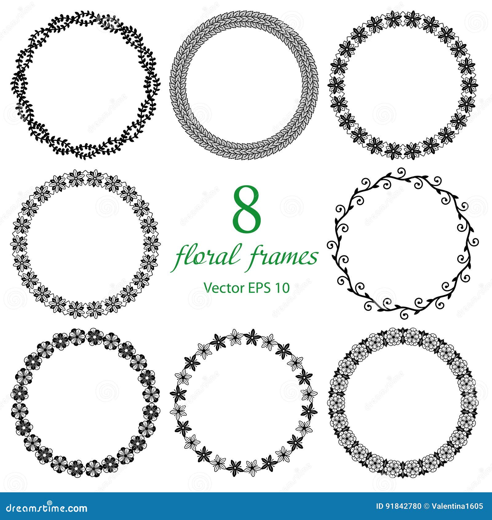 Set of 8 floral frames stock vector. Illustration of plant - 91842780