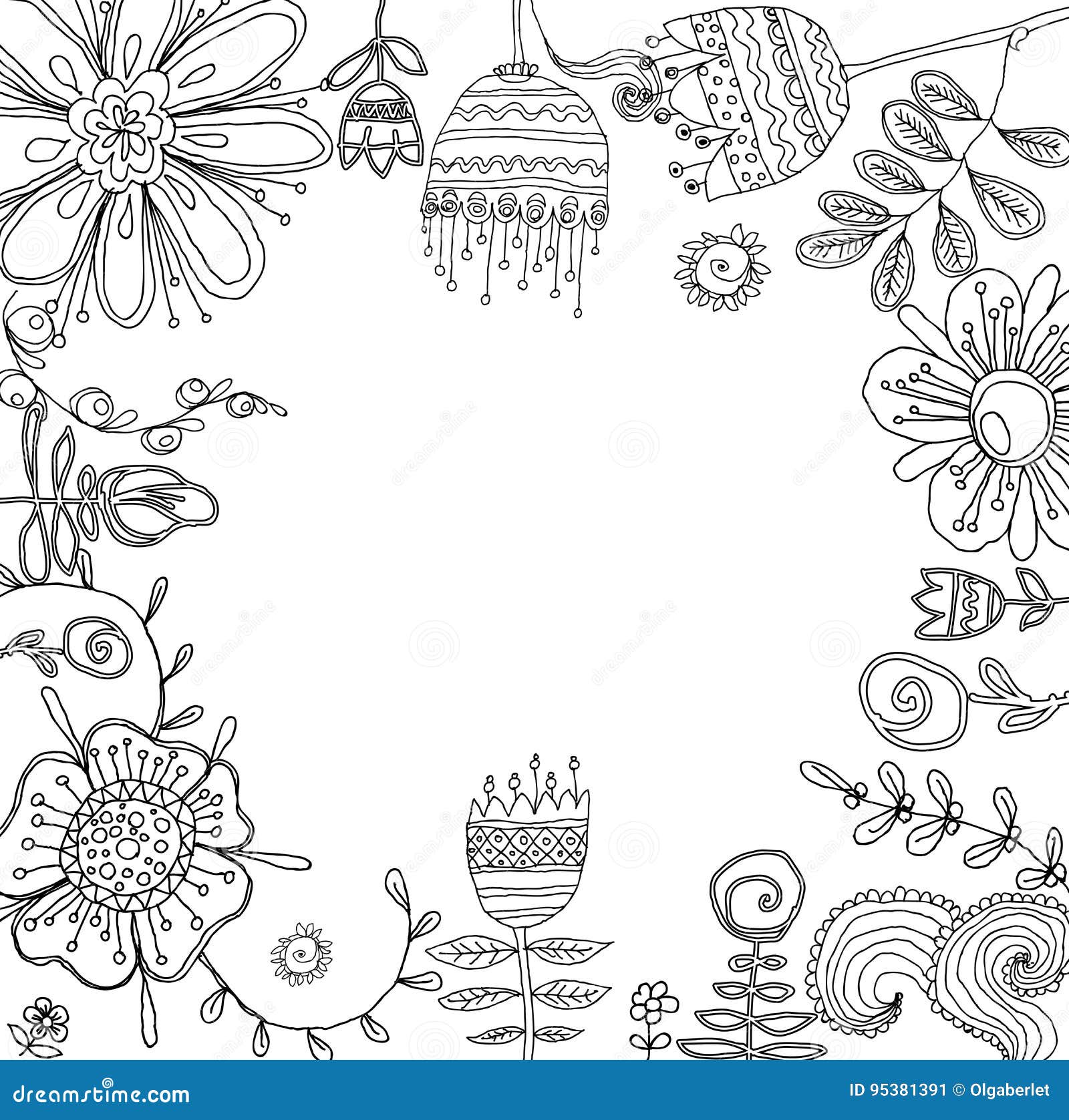 Set of Floral Graphic Design Elements for Coloring Book Stock Vector ...