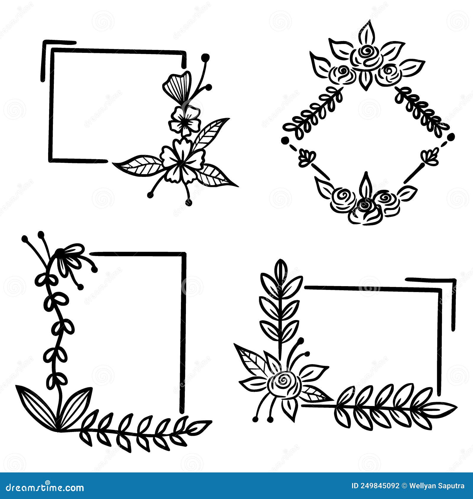 4 Set of Floral Hand Drawn Vector Illustration Stock Vector ...