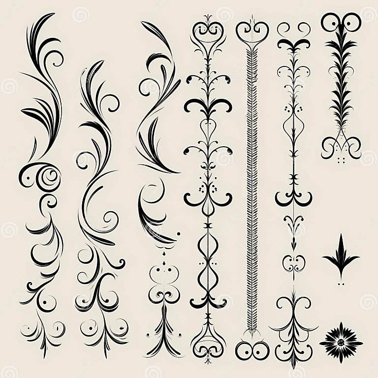 Set of Floral Line Divider Illustration Stock Illustration ...