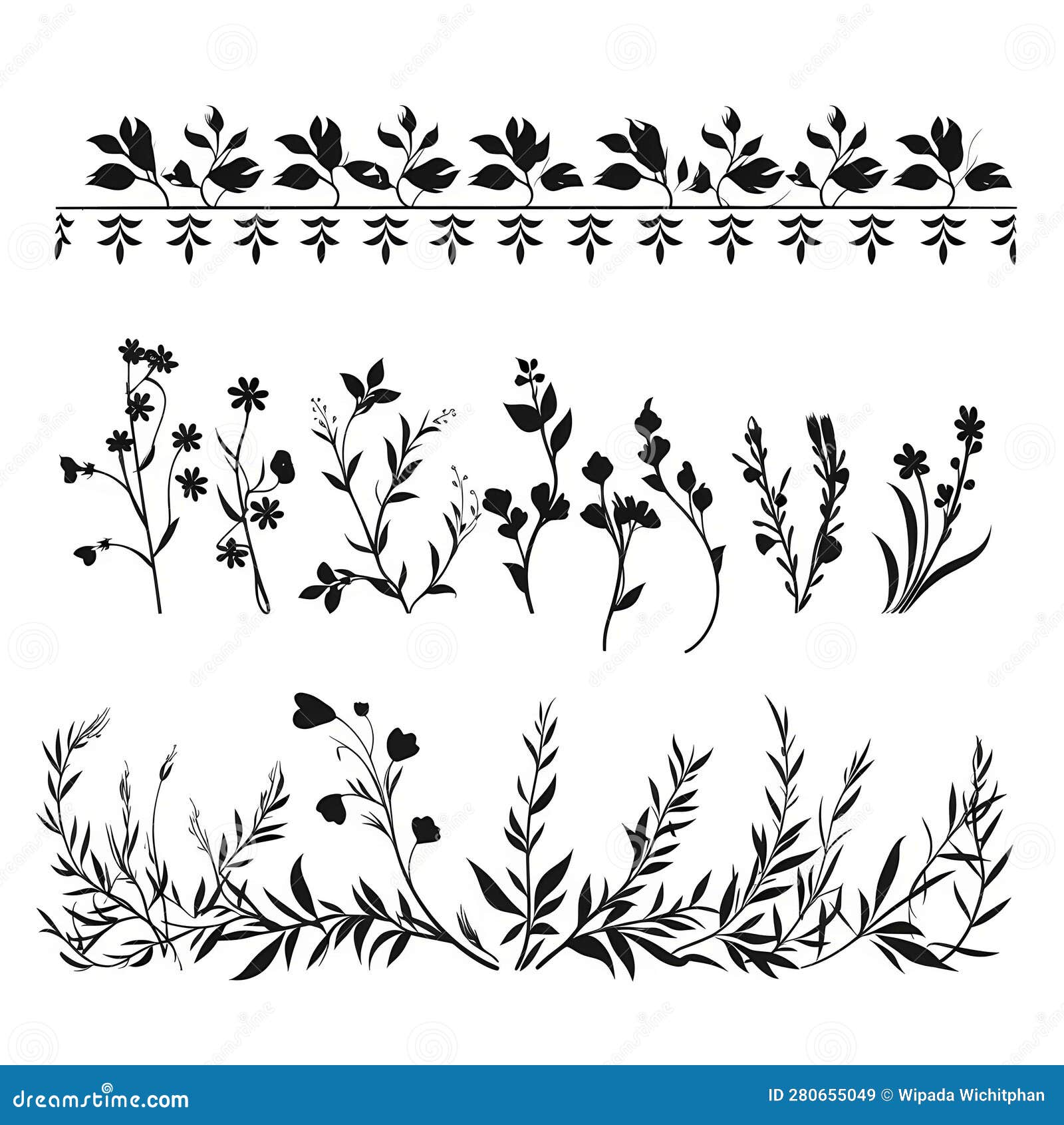 Set of Floral Line Divider Illustration Stock Illustration ...