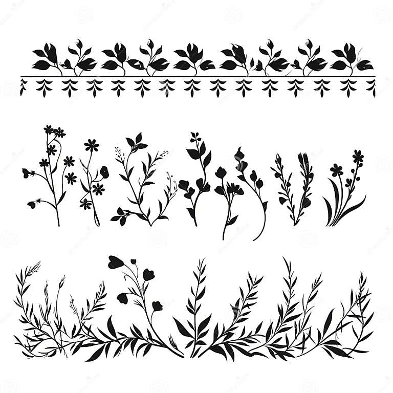 Set of Floral Line Divider Illustration Stock Illustration ...