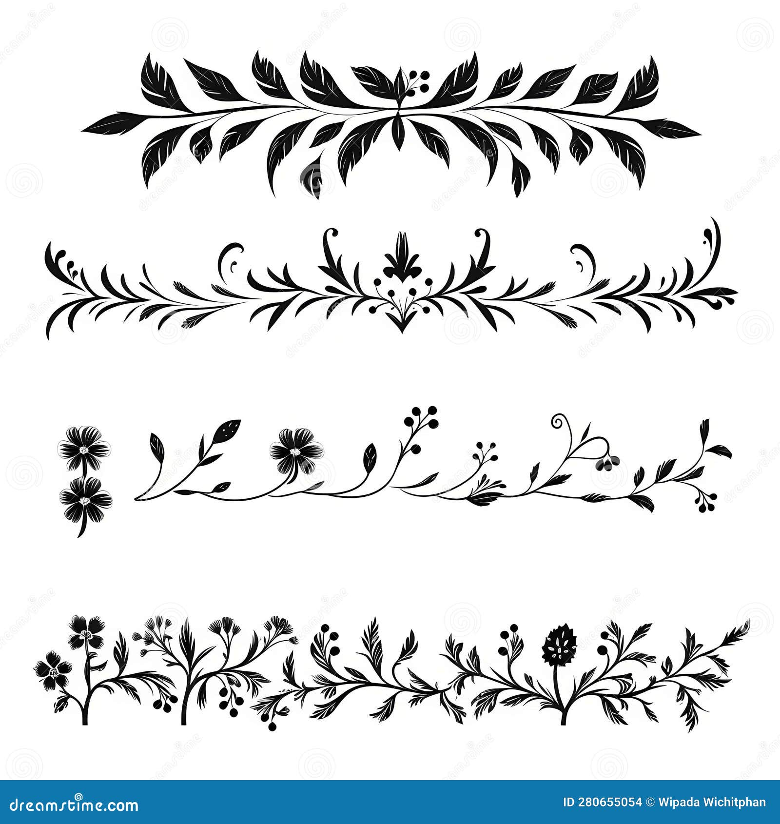 Set of Floral Line Divider Illustration Stock Illustration ...